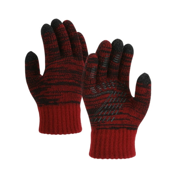 Red Women'S Winter Knit Gloves Five Finger Warm Plus Velvet Thick ...