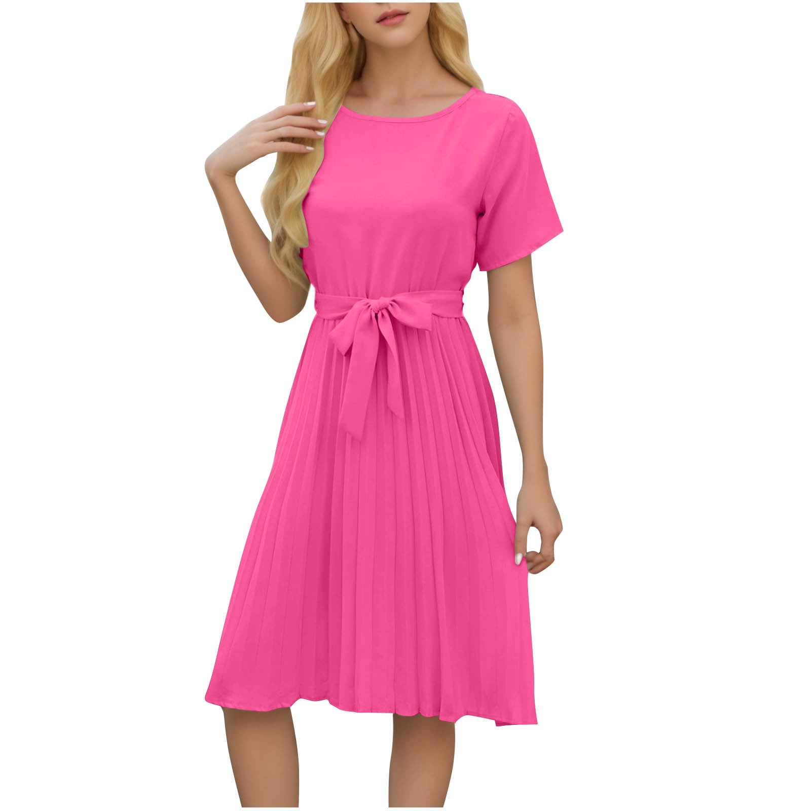 Red Women Short Sleeve Slimming Tunic Dresses for Teen Girls Boat Neck ...