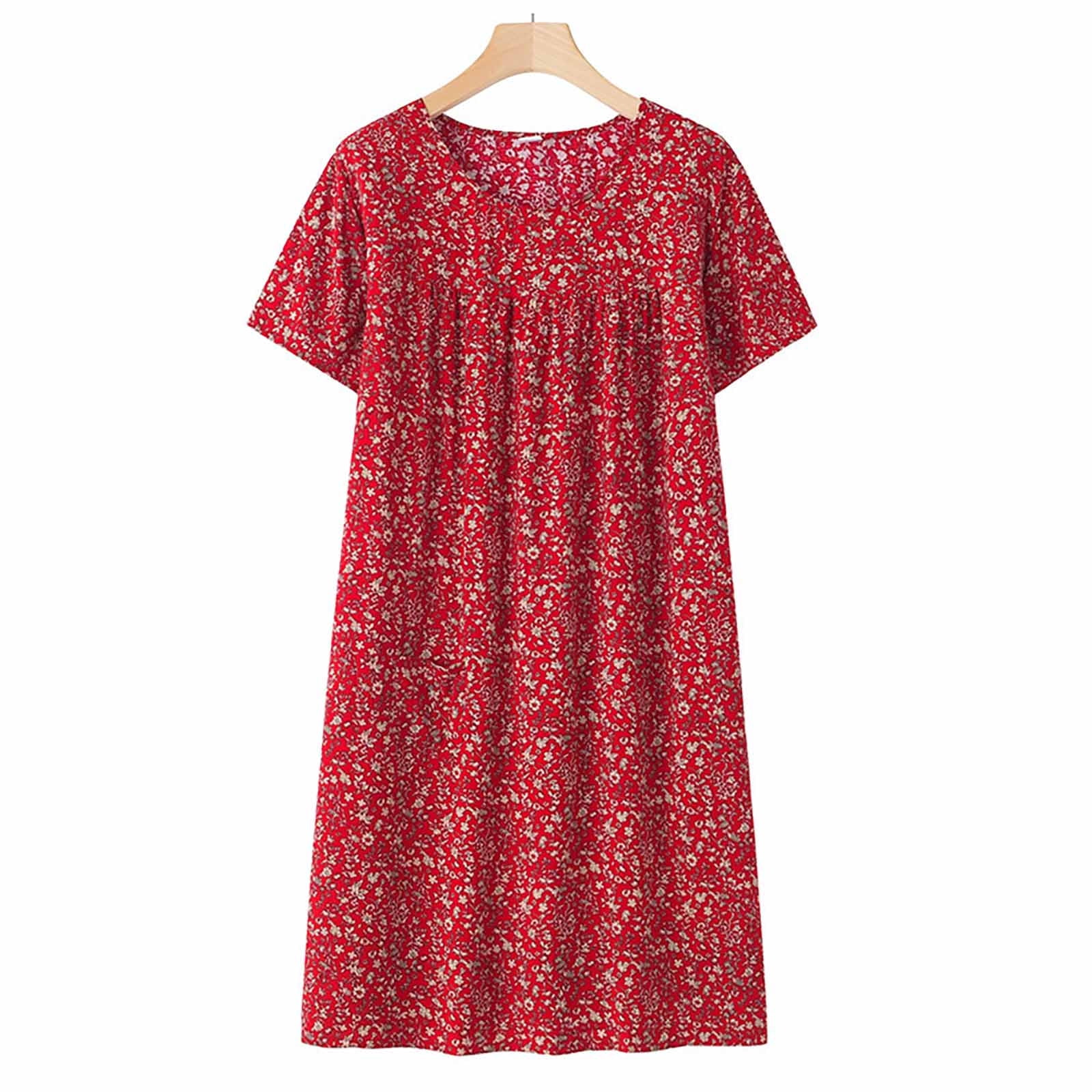 Red Women's Nightgowns & Sleepshirts, Summer Cotton Silk Short Sleeved ...