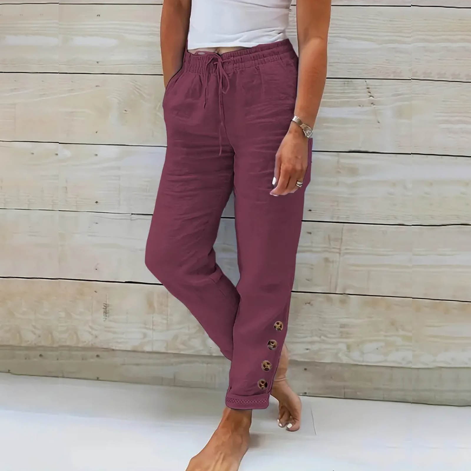 Red Women's Yoga Pants, Women'S Spring Leisure Elastic Solid Straight ...