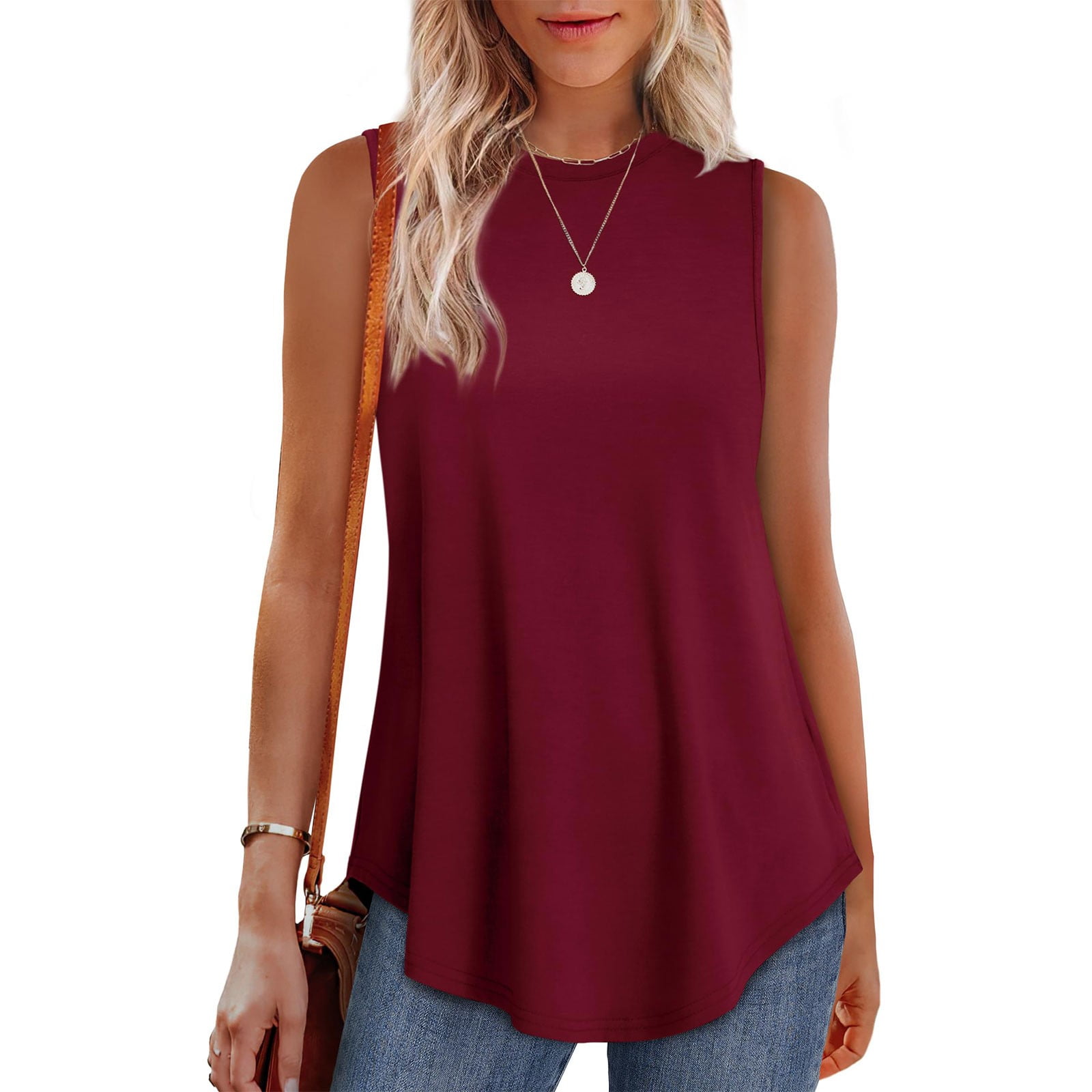 Red Womens Blouses High Neck Tank Tops for Women Loose Fit Sleeveless ...