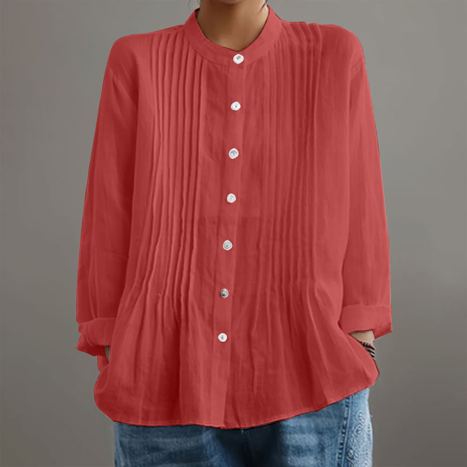 Red Womens Blouses Women’s Pleated Shirt with Retro Front Pleats – Soft ...