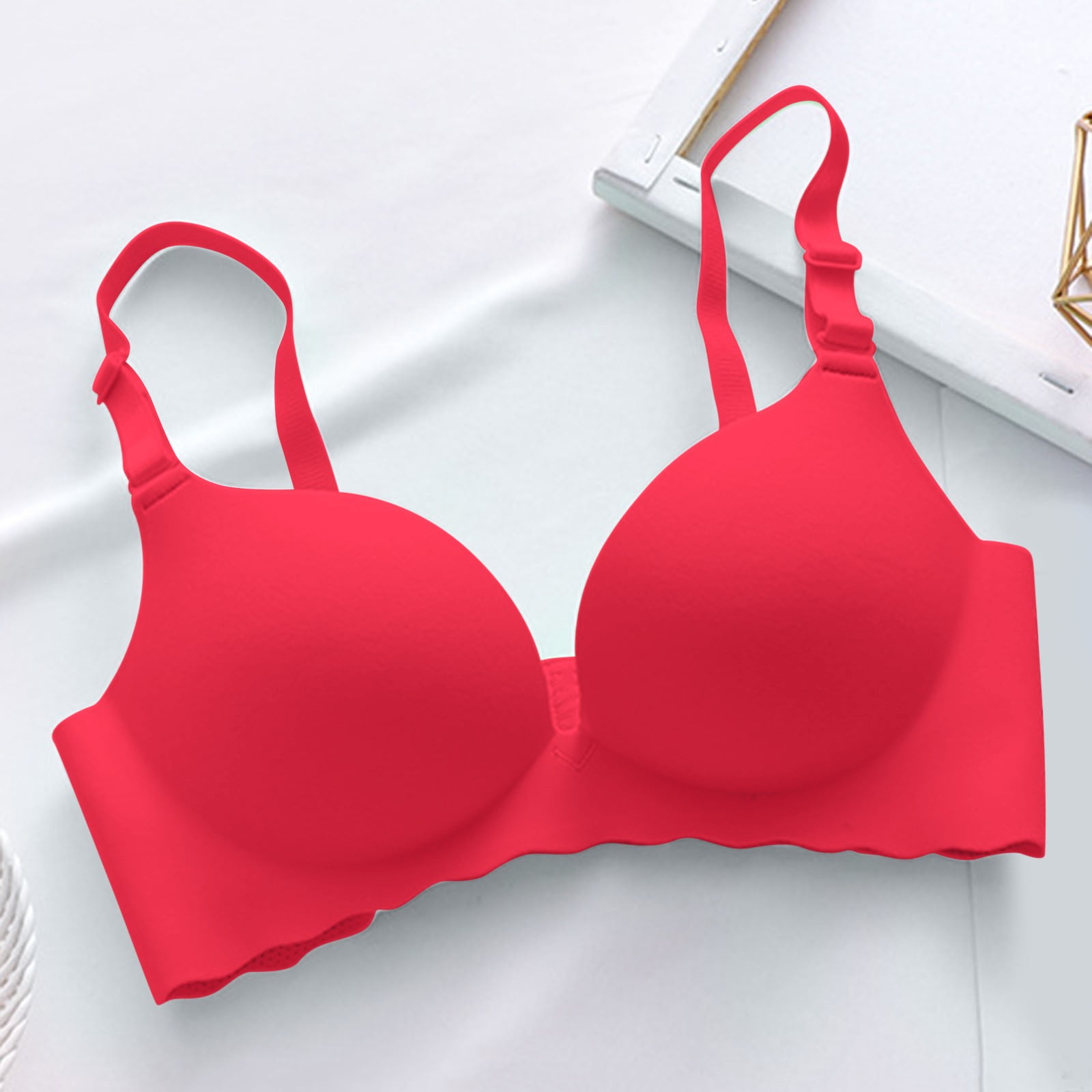 Red Womens Bras Macaron Underwear Traceless Girl Bra Set Smooth No ...
