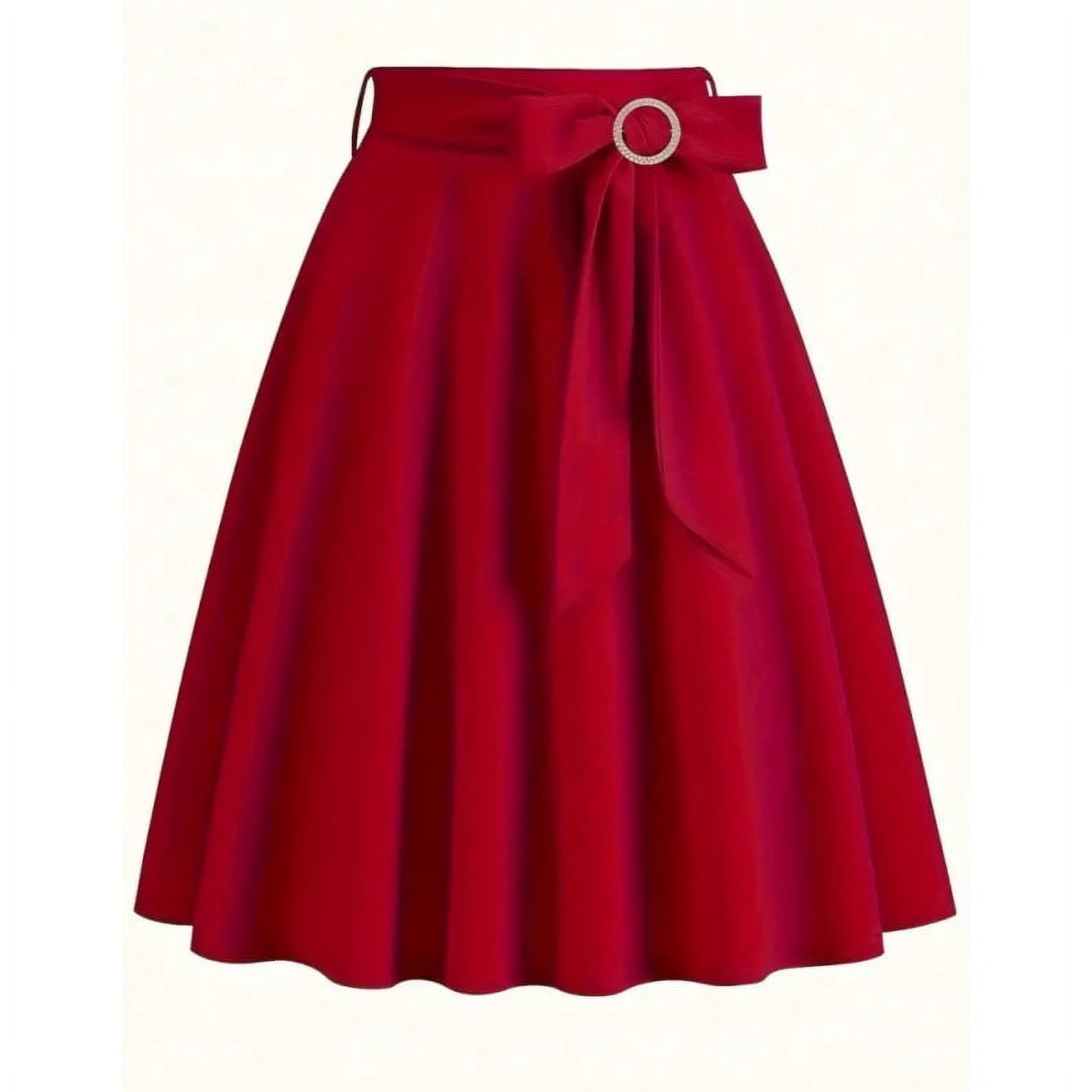 Red Womens Casual Skirt for Ladies Midi Knee Length Loose Fit Vintage ...