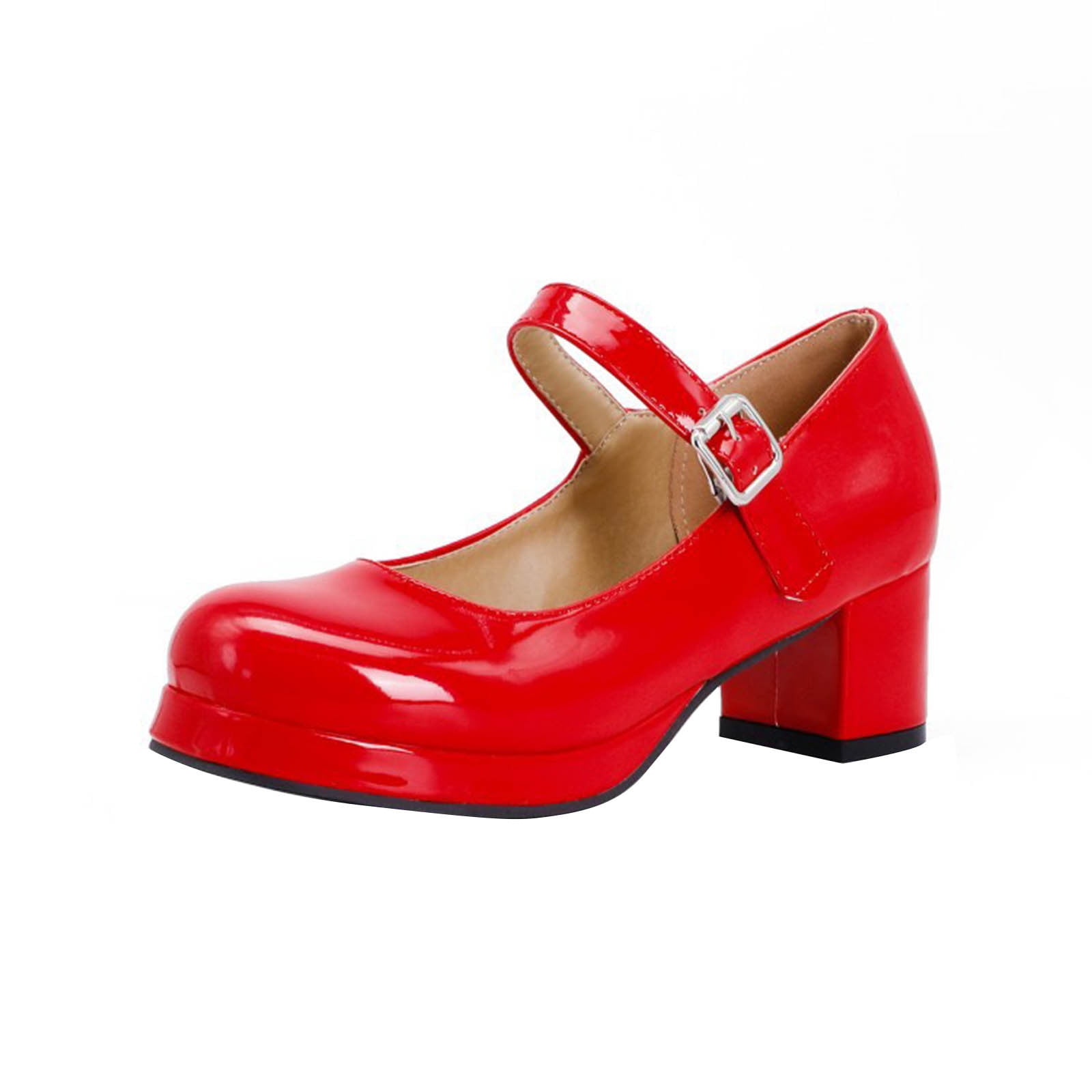 Red Womens Elegant And Casual Versatile Shallow Mouth Round Toe Patent ...