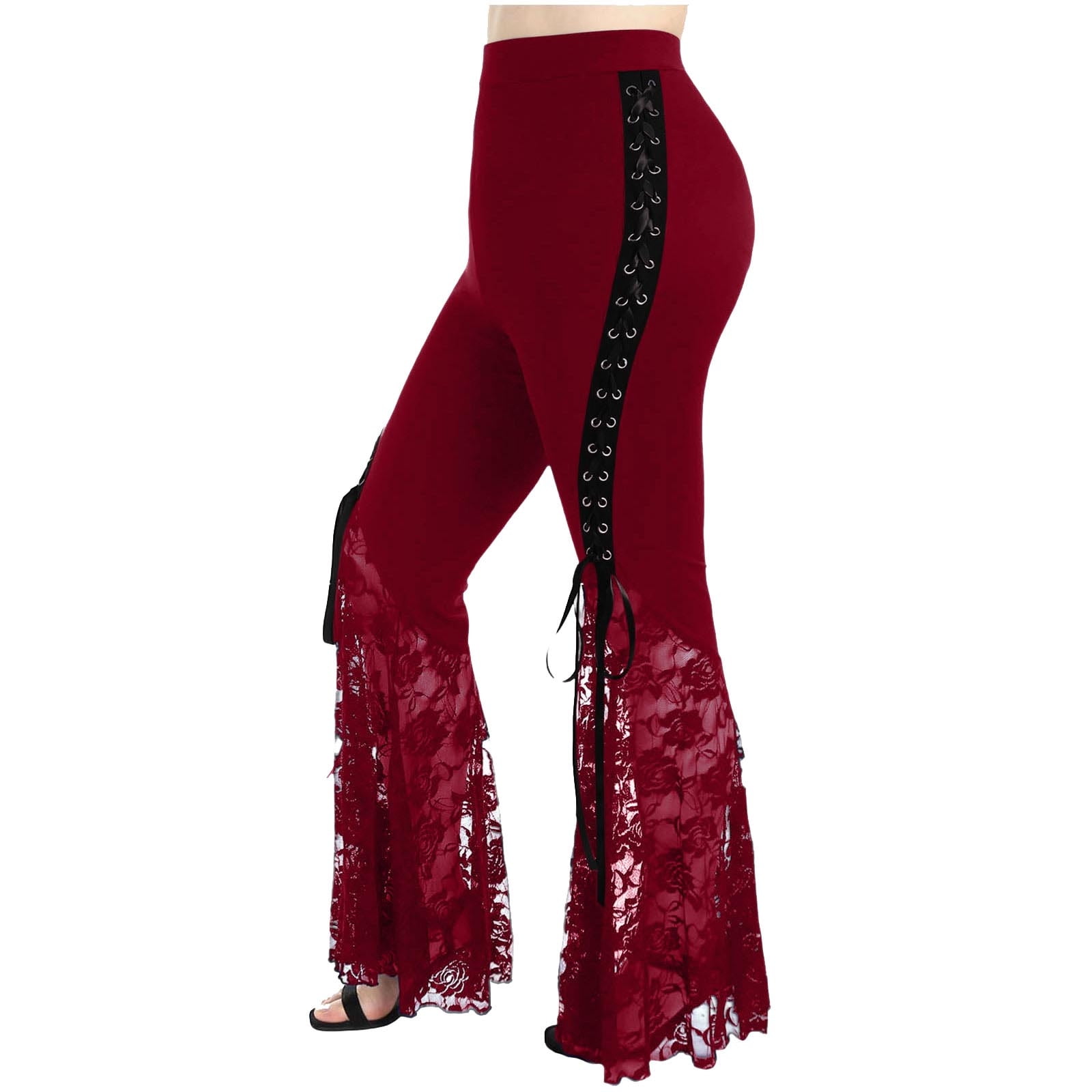 Red Womens Going Out Pants for Women Lace Bodycon Medieval Goth High ...