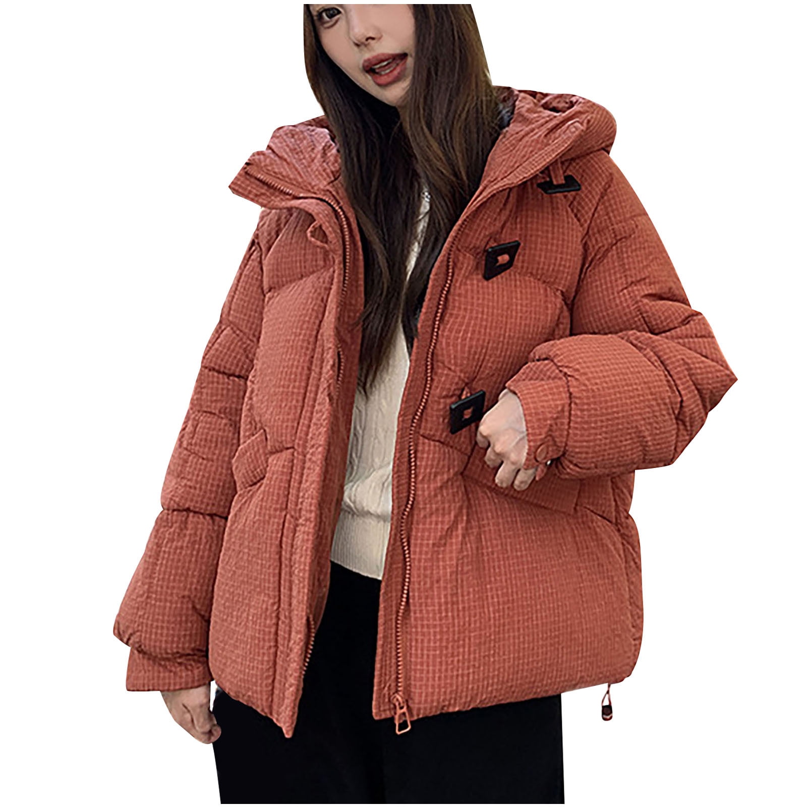 Red Womens Long Puffer Jackets Hooded Outfits for Ladies Faux Leather ...