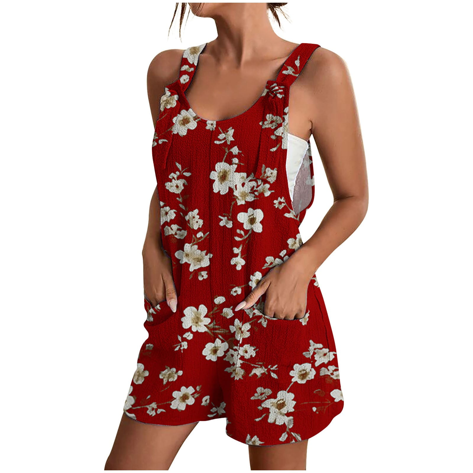 Red Womens Lounge Jumpsuits Shortalls Shorts One Piece for Ladies Faux ...