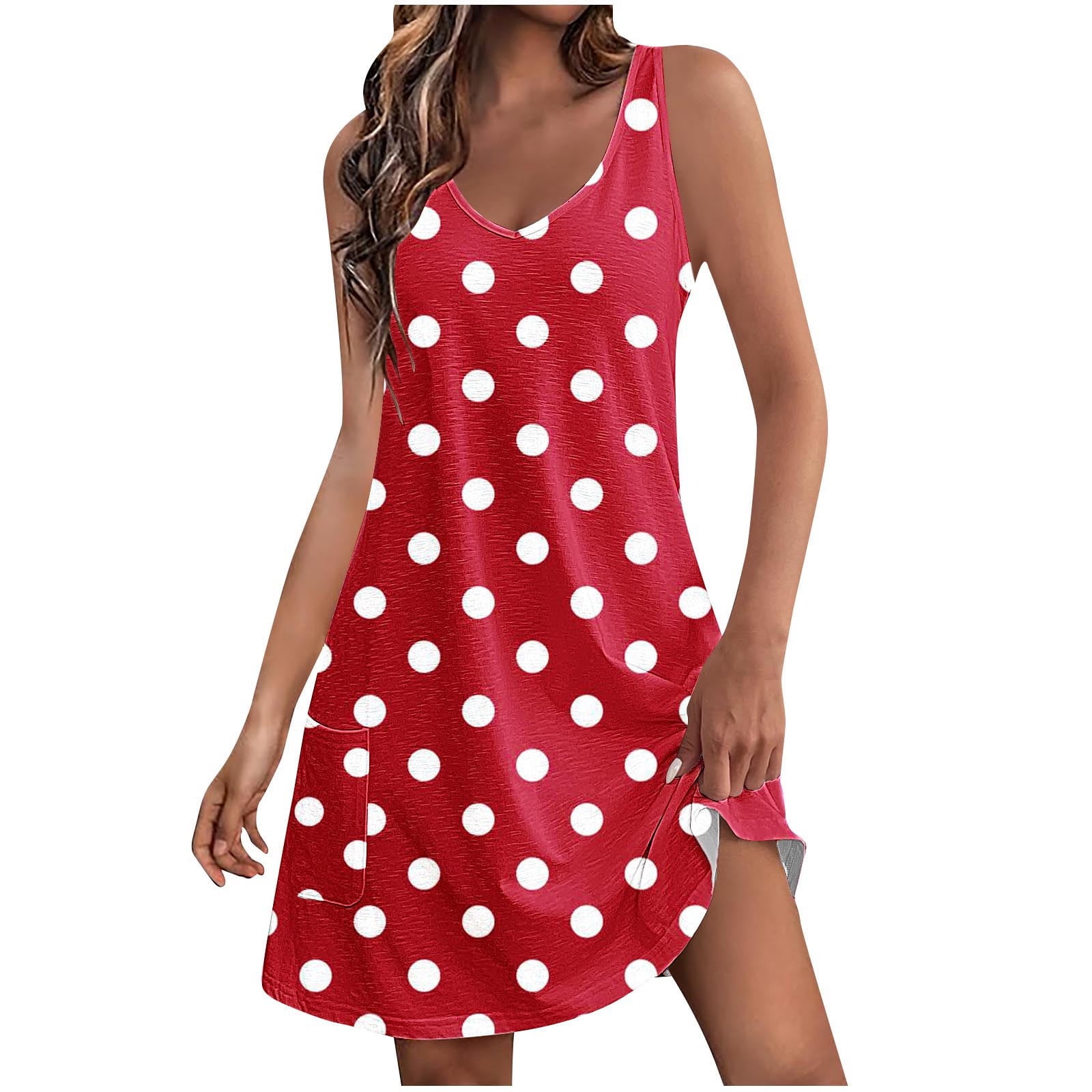 Red Womens Sleeveless Dresses Loose Fit Dresses for Ladies Vneck Beach ...