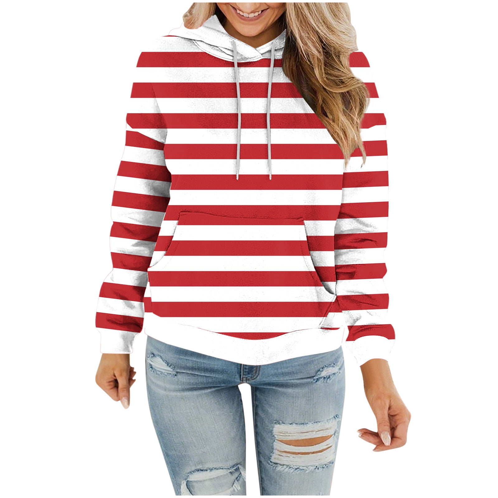 Red Womens Spandex Hooded Shacket Outfits Sweatshirt for Ladies Long ...