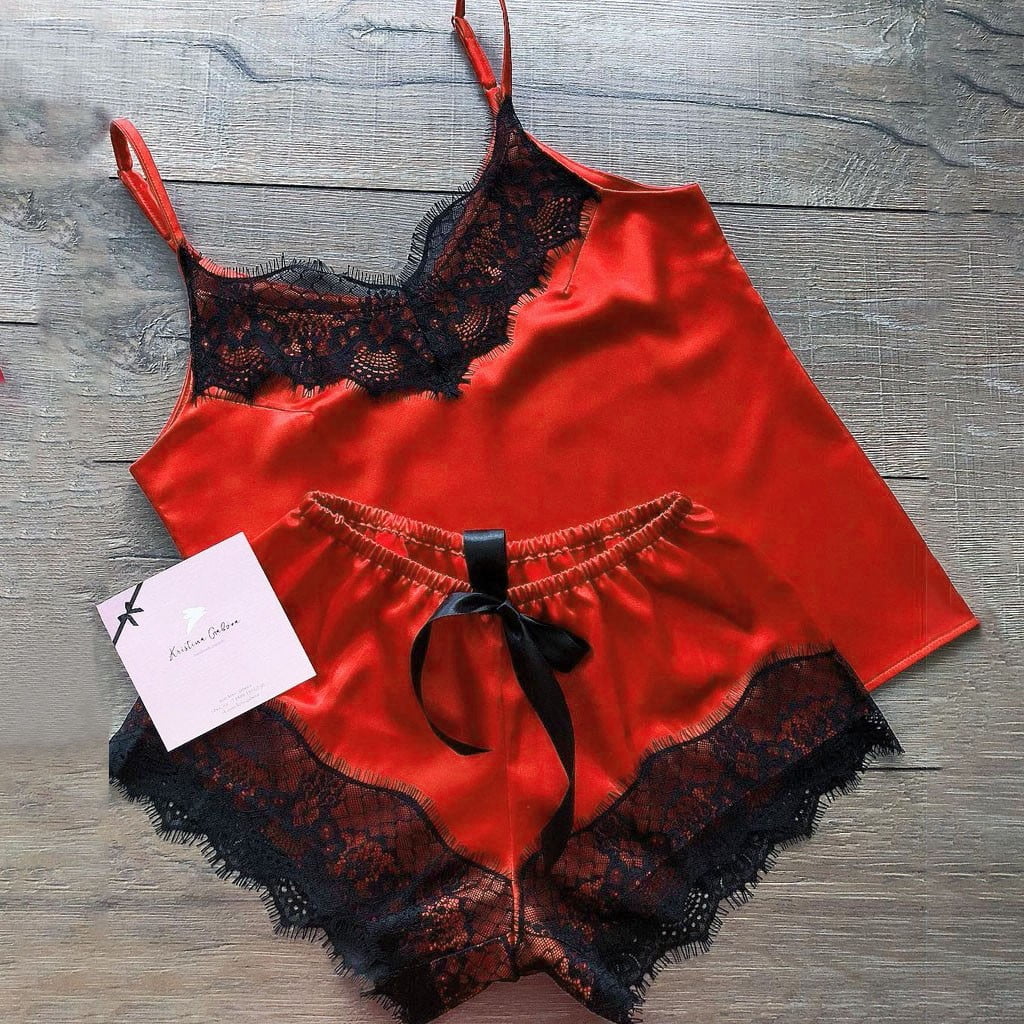 Red Womens Underwear Satin Silk Pajamas Cardigan Nightdress Bathrobe ...