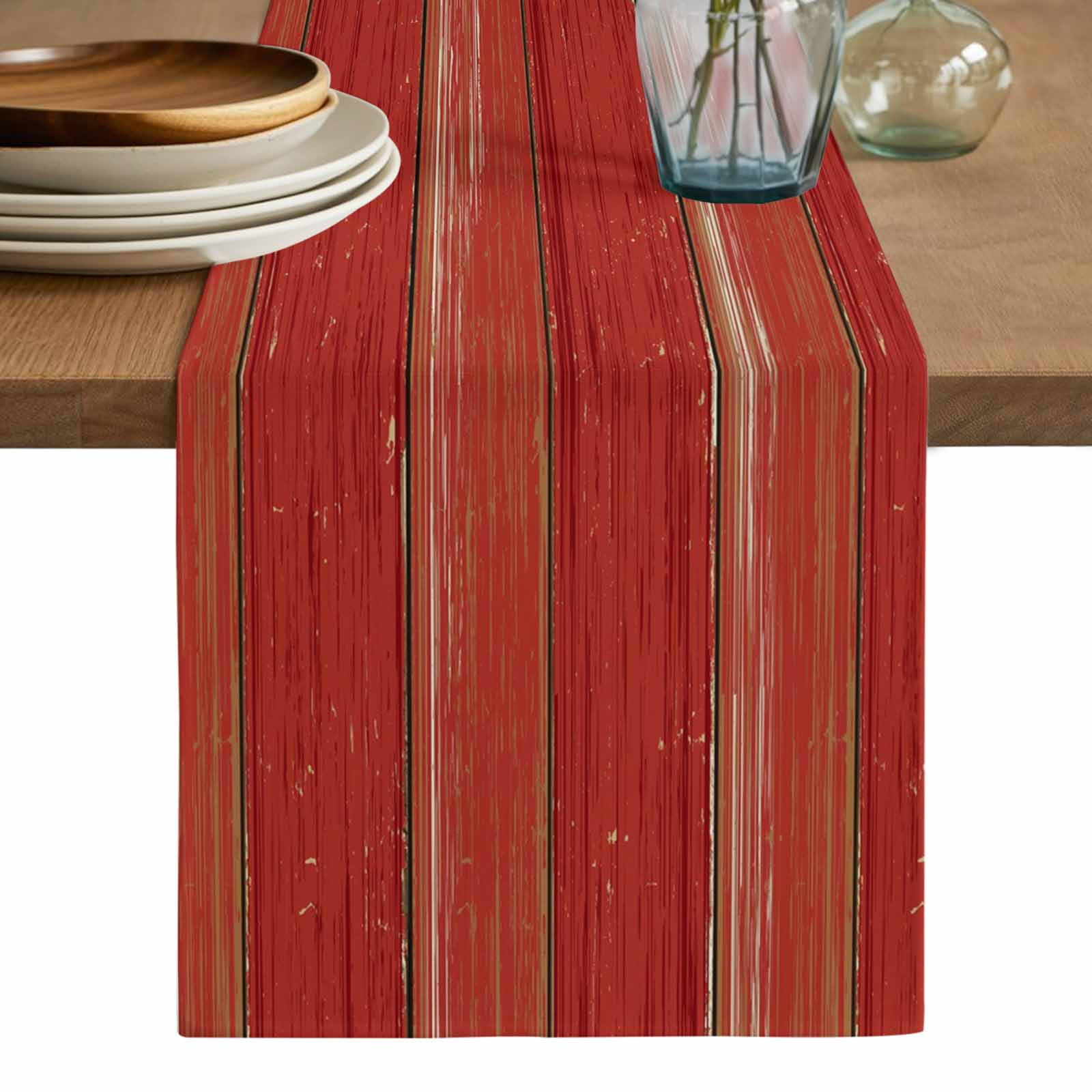 Red Wood Grain Cotton Linen Table Runner for Dining Kitchen, Farmhouse ...
