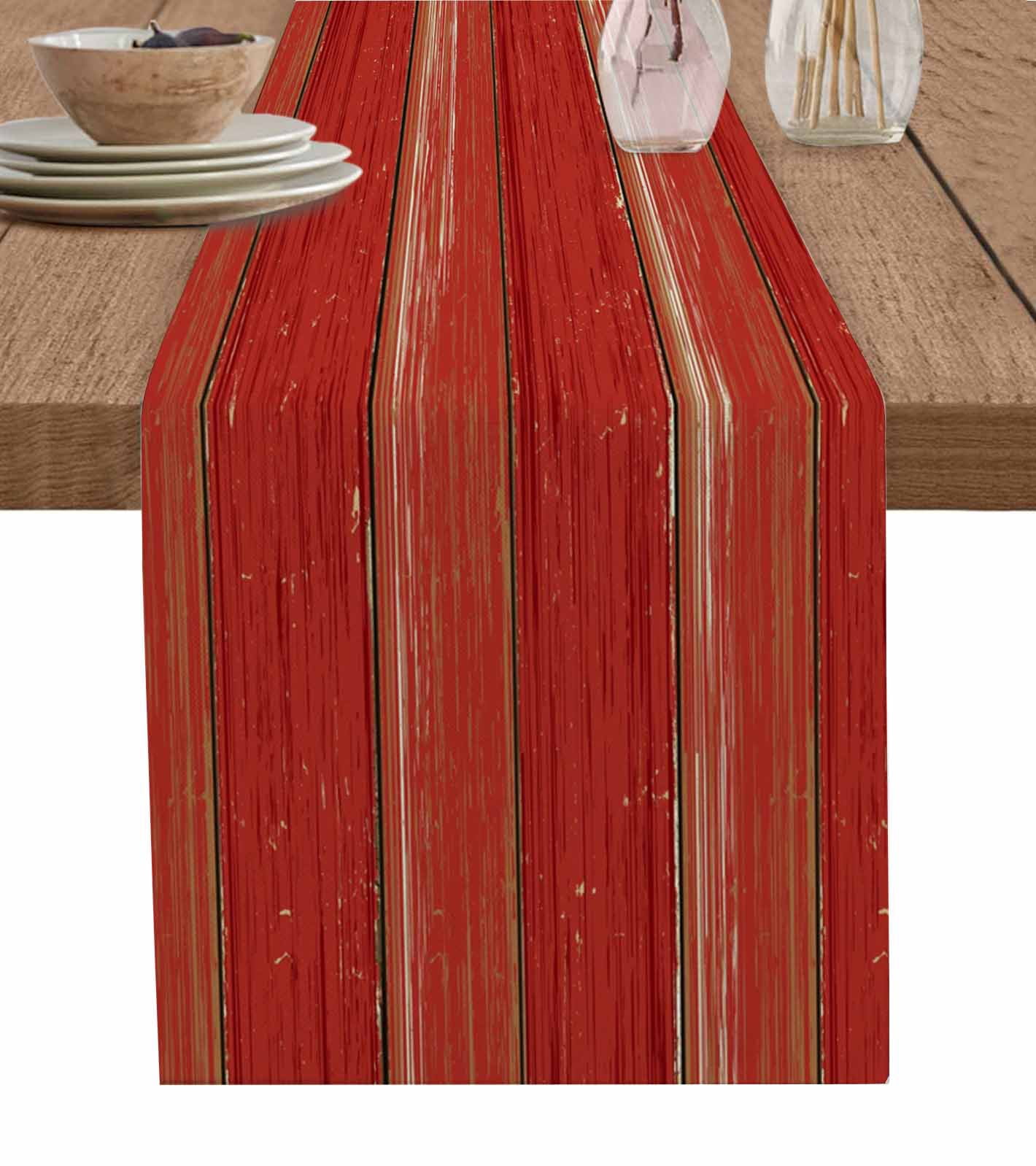 Red Wood Grain Table Runner 108 Inches, Farmhouse Vintage Wooden Rustic ...