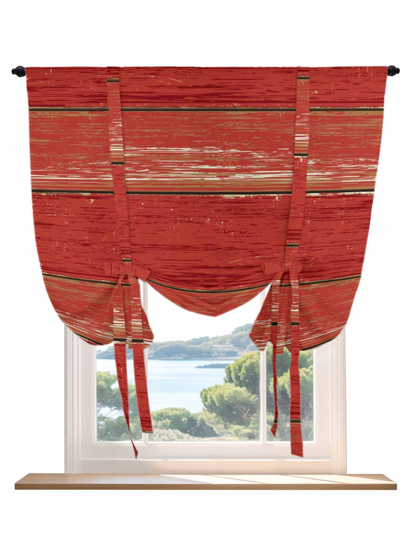 Red Wood Grain Tie Up Curtains for Windows 45 Inch Length Balloon ...