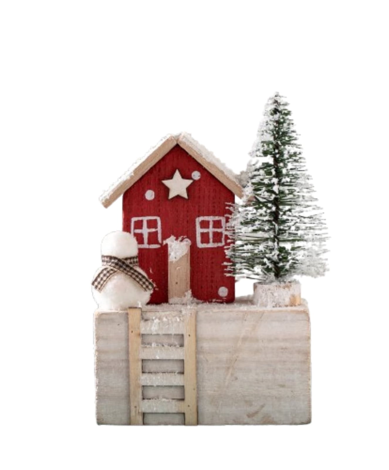 Red Wooden Christmas Cabin Snow House Tabletop Decoration, Miniature ...