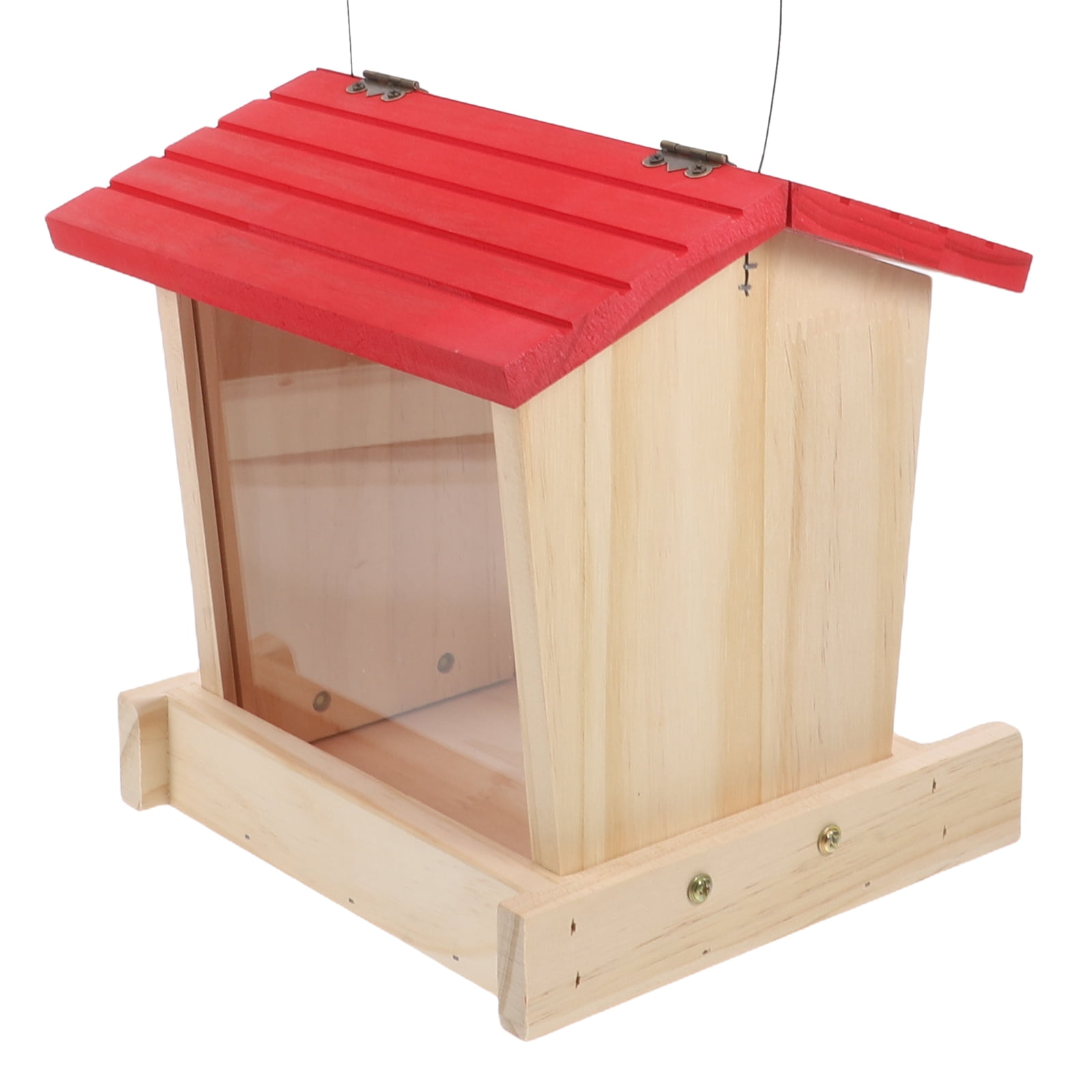 Red Wooden Hanging Bird Feeder for Outdoors Weather Resistant and Easy ...