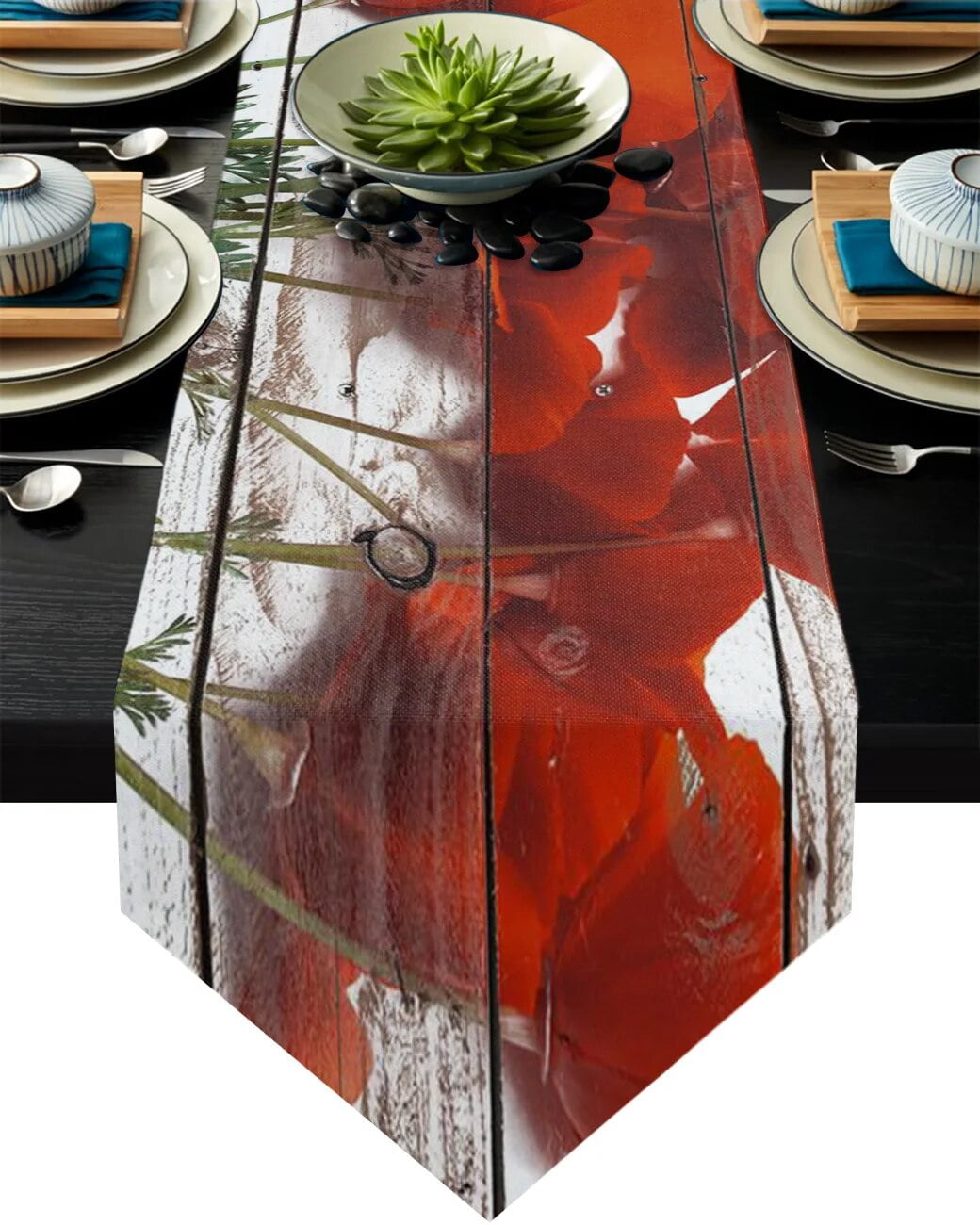 Red Wooden Papaver Flowers Table Runner Party Wedding Champagne ...