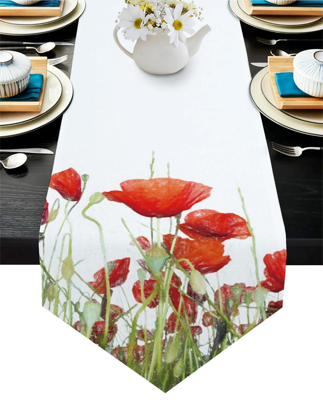 Red Wooden Papaver Flowers Table Runner Party Wedding Champagne ...
