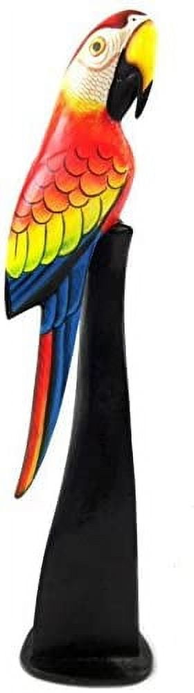 Red Wooden Parrot Sculpture Statue on Post Stand Handmade Tropical ...