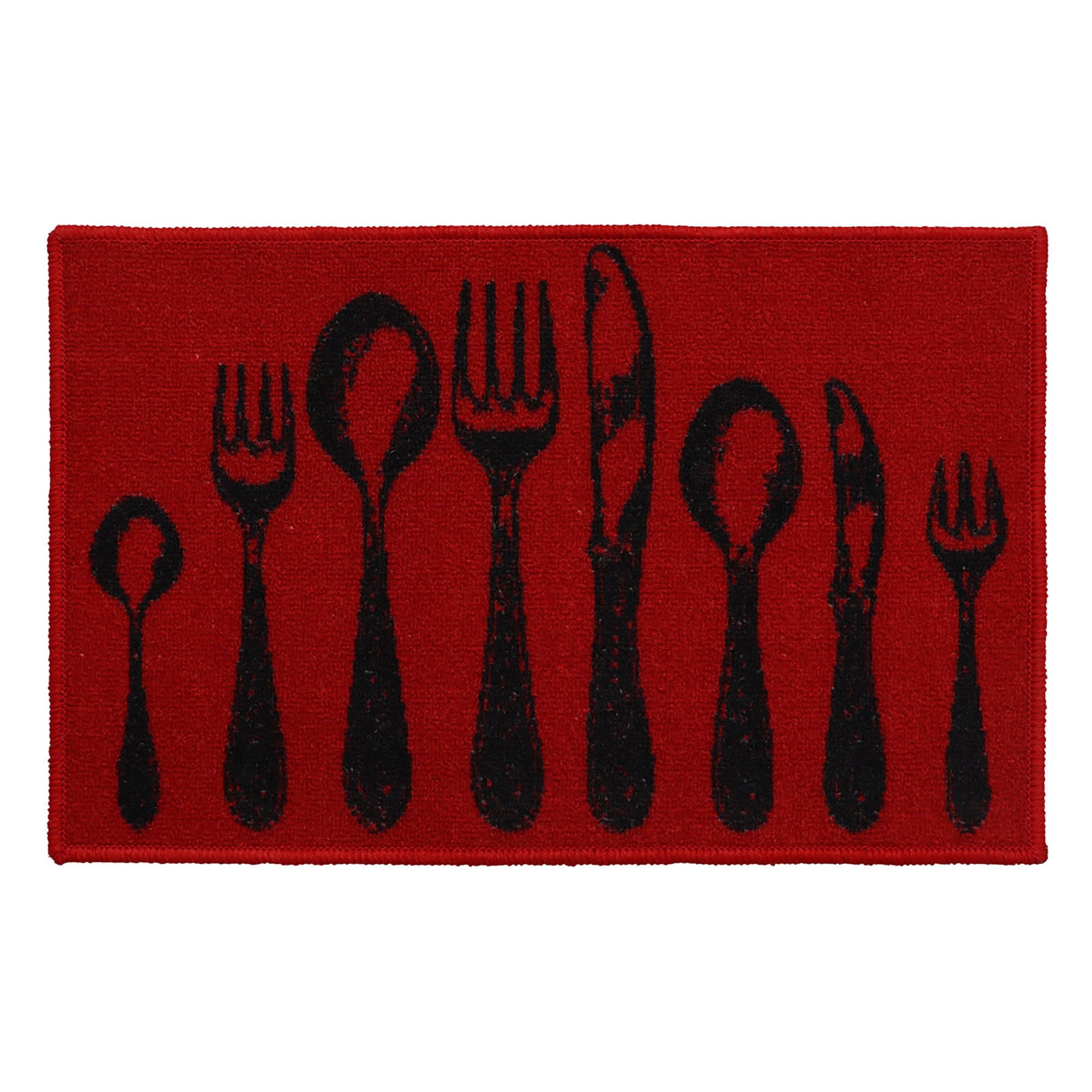 Red Wool-Effect Kitchen Mat with Chic Cutlery Print 32 x 20 Inches ...