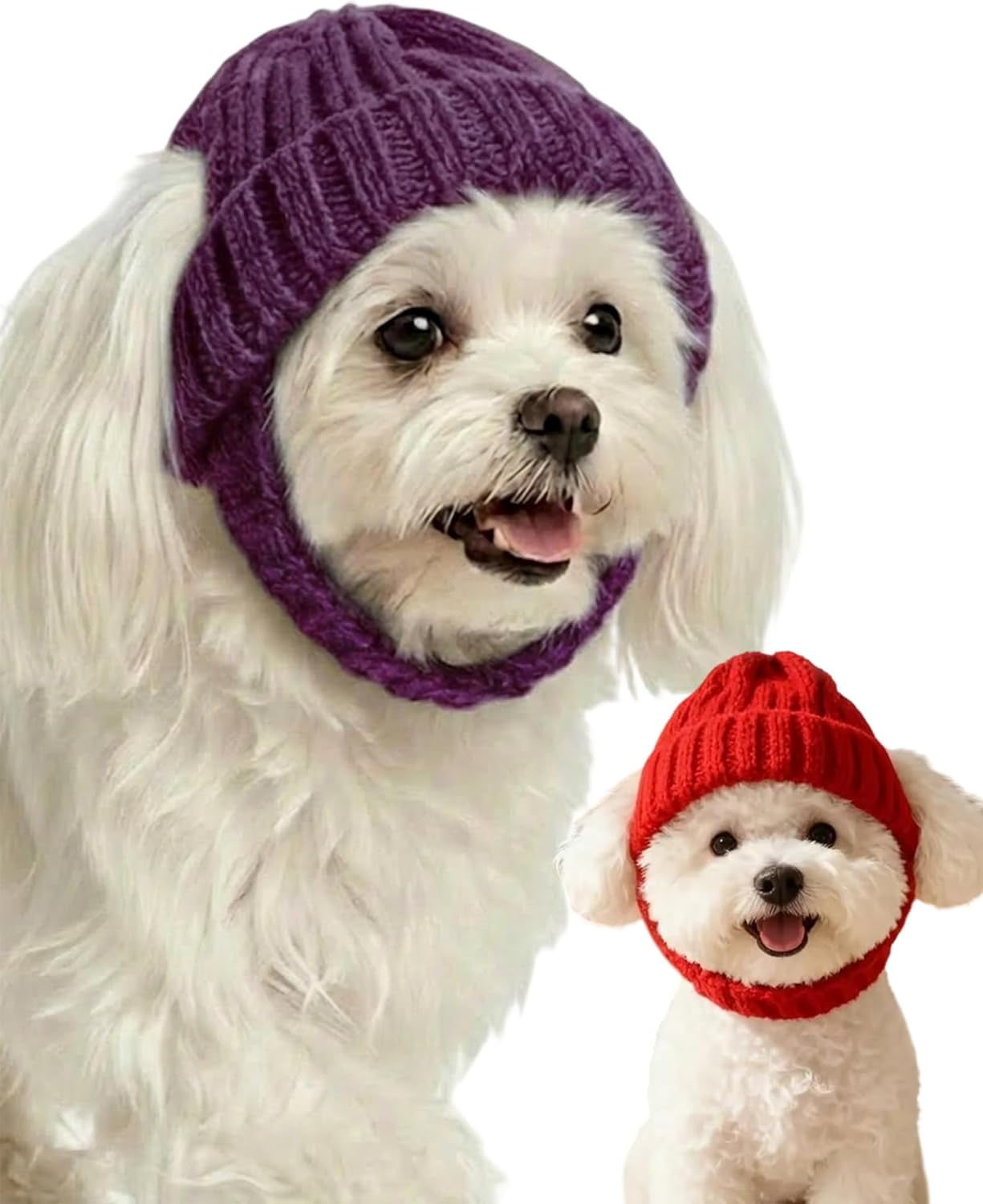 Red Wool Knit Dog Beanie with Ear Flaps - Warm Winter Hat, Flexible Fit ...