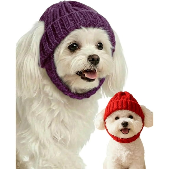 Red Wool Knit Dog Beanie with Ear Flaps - Warm Winter Hat, Flexible Fit ...