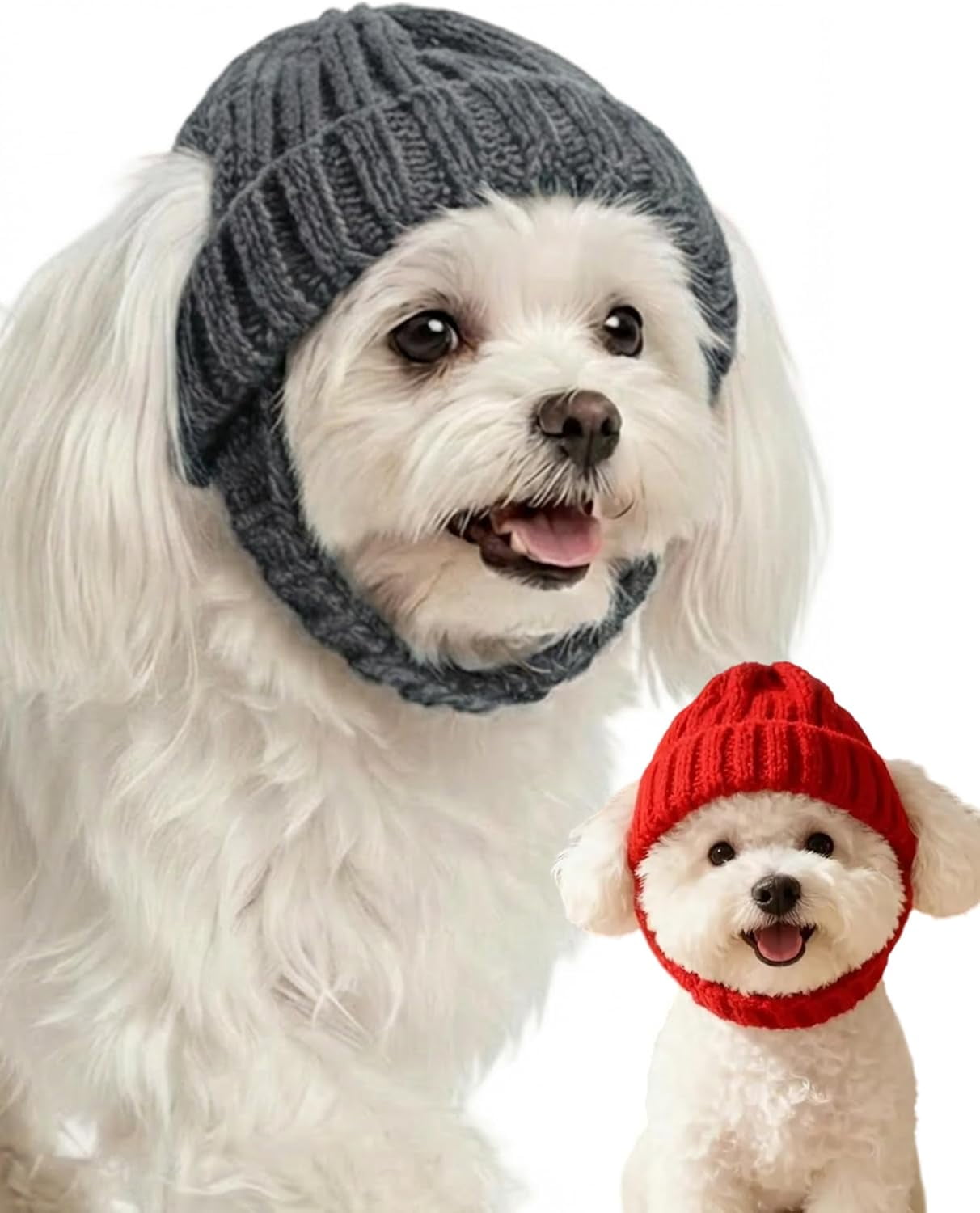 Red Wool Knit Dog Beanie with Ear Flaps - Warm Winter Hat, Flexible Fit ...