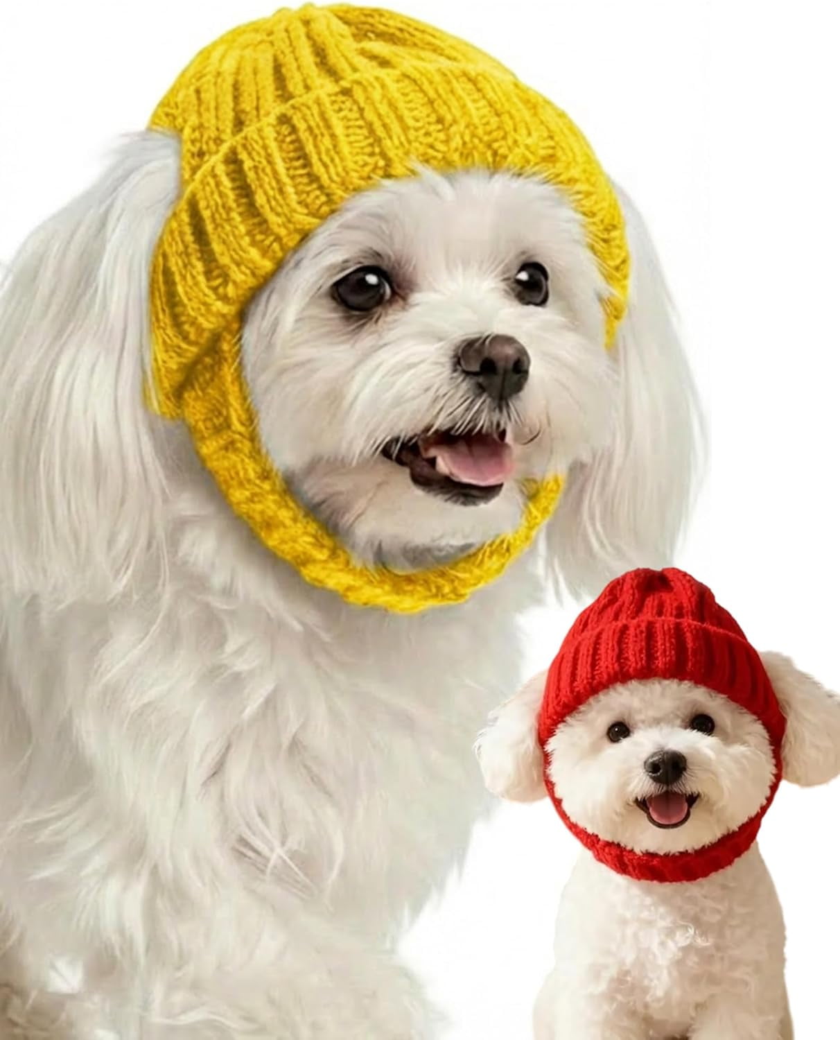 Red Wool Knit Dog Beanie with Ear Flaps - Warm Winter Hat, Flexible Fit ...