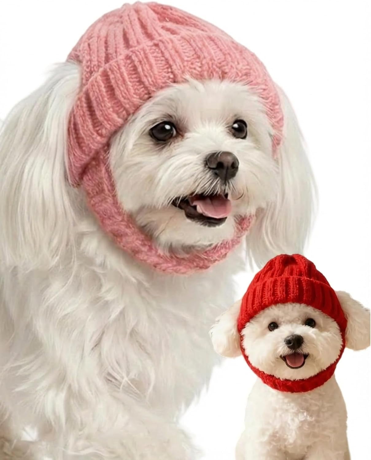 Red Wool Knit Dog Beanie with Ear Flaps - Warm Winter Hat, Flexible Fit ...