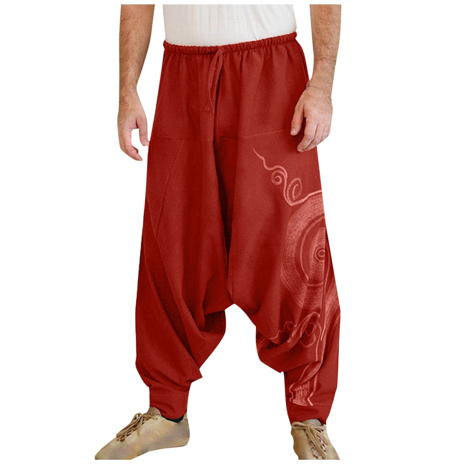 Red Work Out Gym Yoga Brunch Stretchy Jogger Pants for Man Fall Summer ...