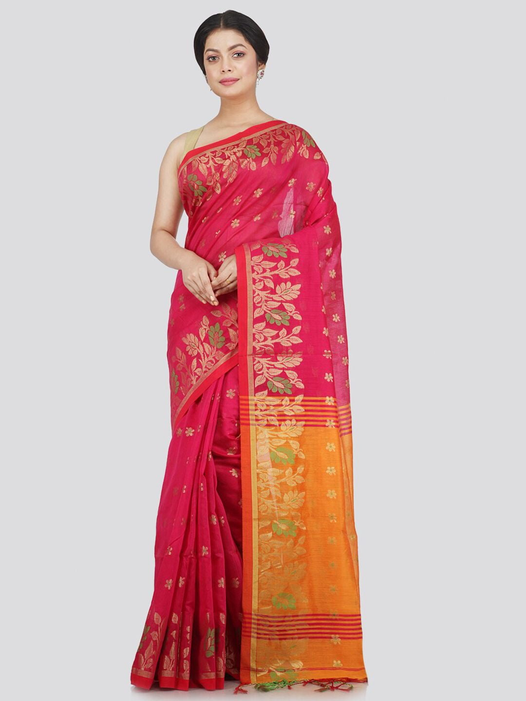 Red Woven Design Saree - 18020238 - Walmart.com