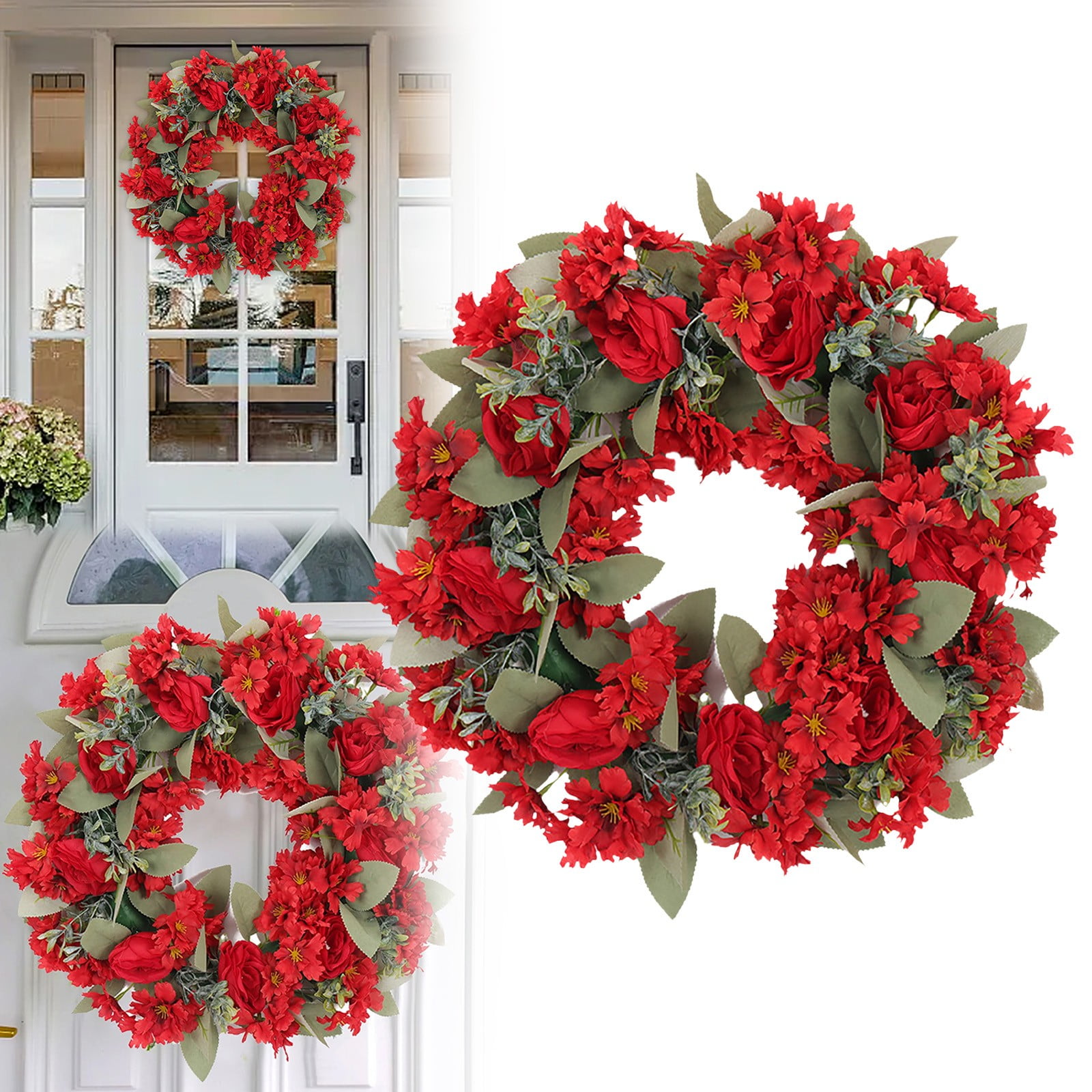 Red Wreath,Red Rose Peony Flower Wreath Artificial Floral Handmade ...
