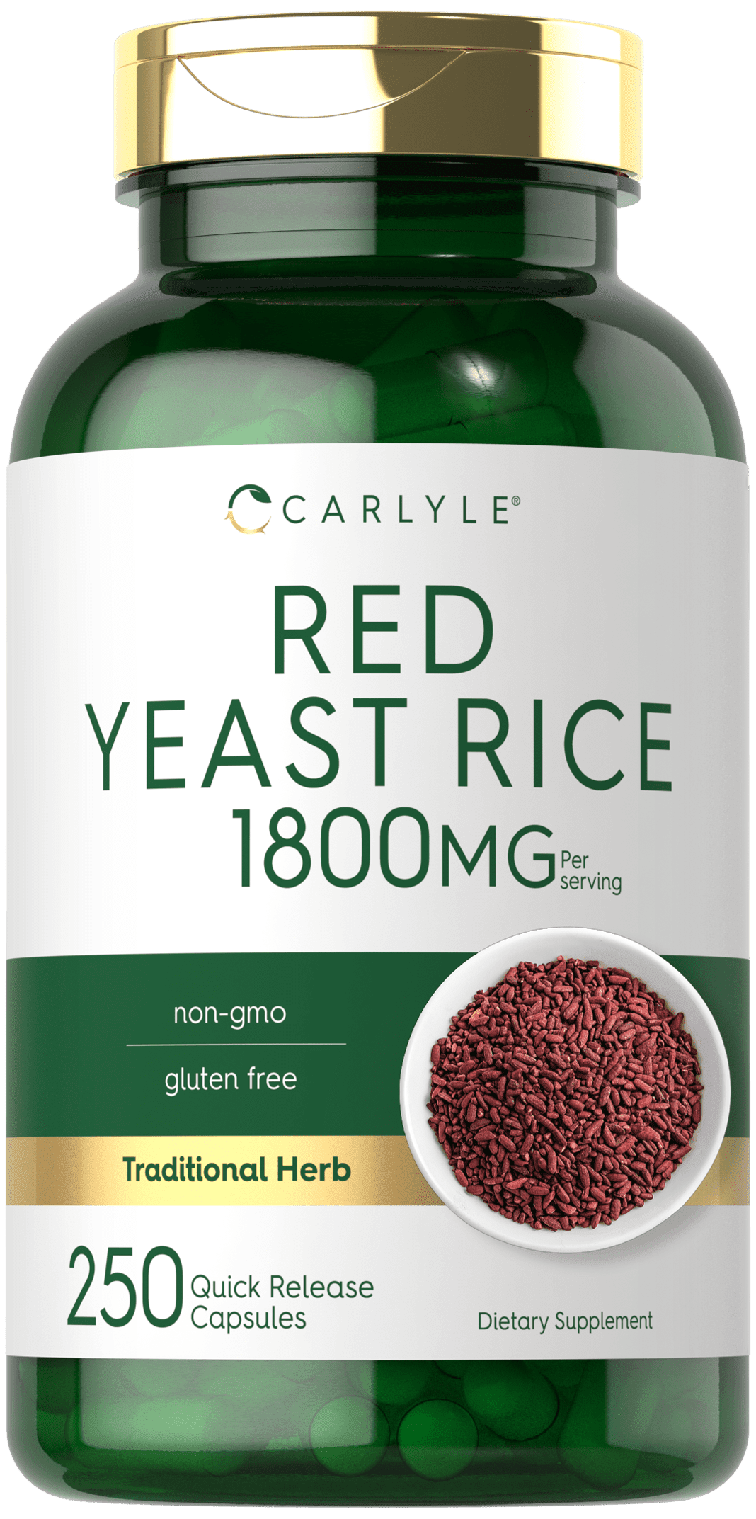 Red Yeast Rice 1800 mg | 250 Capsules | Non-GMO, Gluten Free Supplement ...