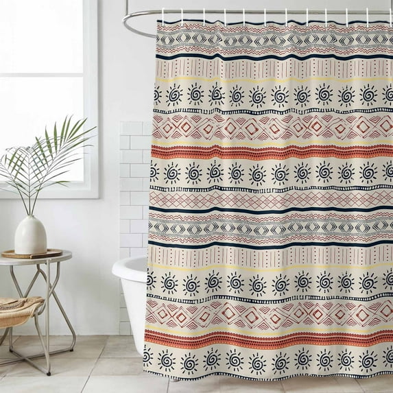 Red Yellow Black Geometric Waterproof Fabric Shower Curtain,Modern ...