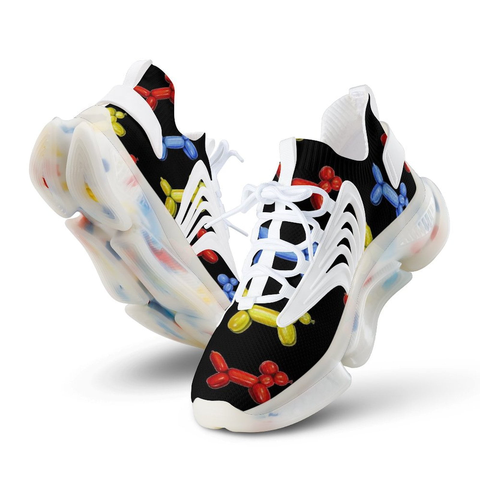 Red Yellow Blue Balloon Dogs, Black Background Walking Shoes for Men ...