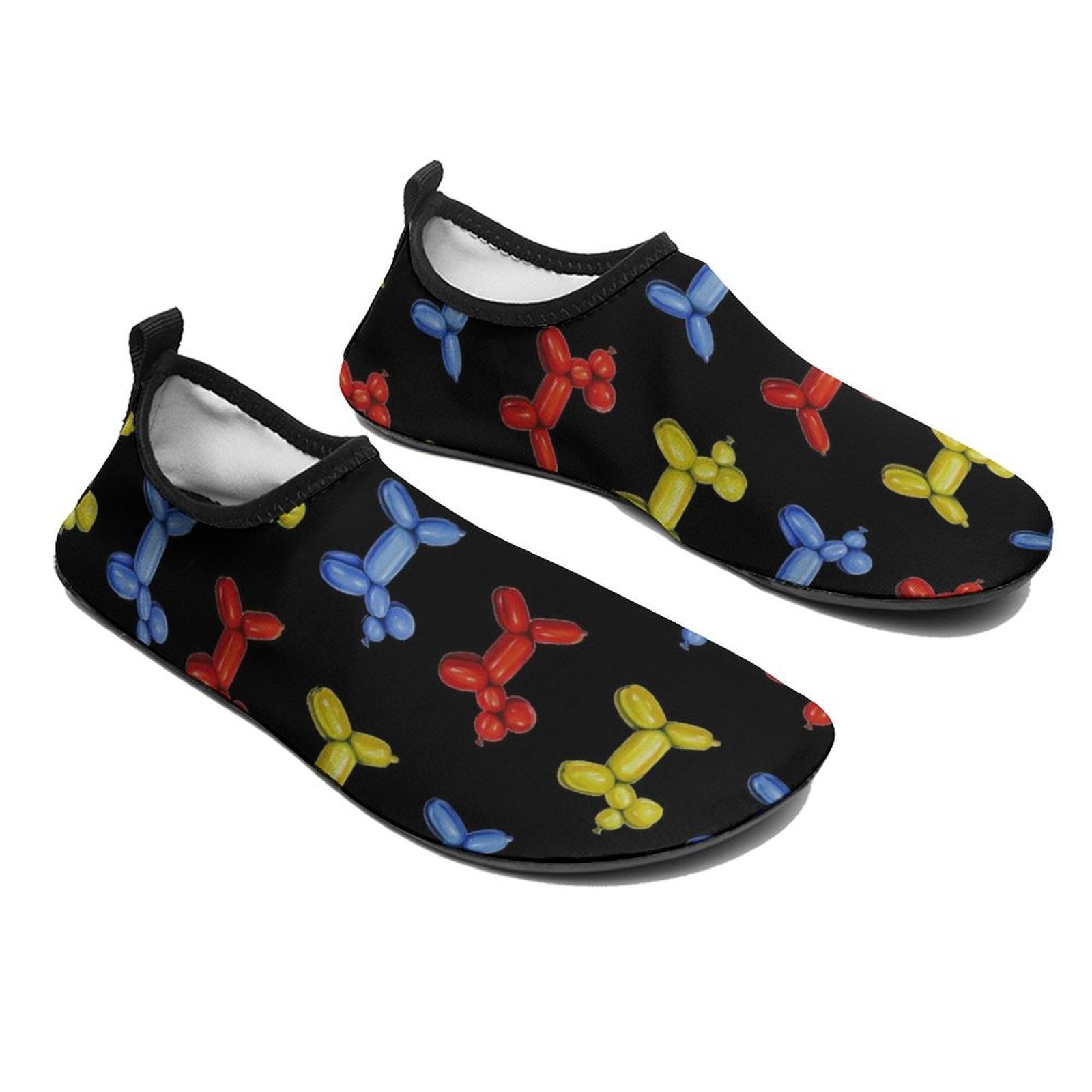 Red Yellow Blue Balloon Dogs, Black Background Water Shoes Beach Slip ...