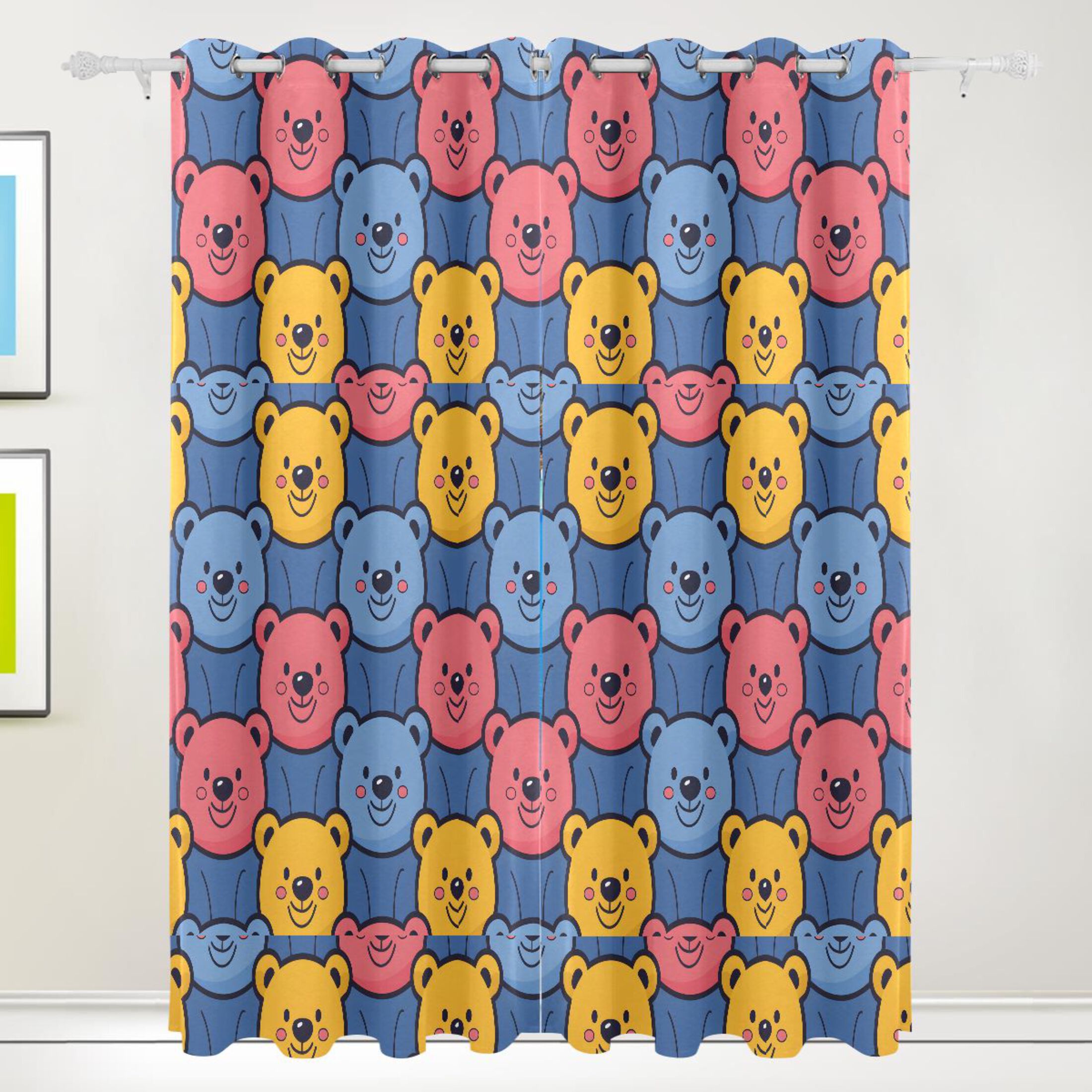Red Yellow Blue Bears Face Blackout Curtains 2 Panels Set Grommet ...