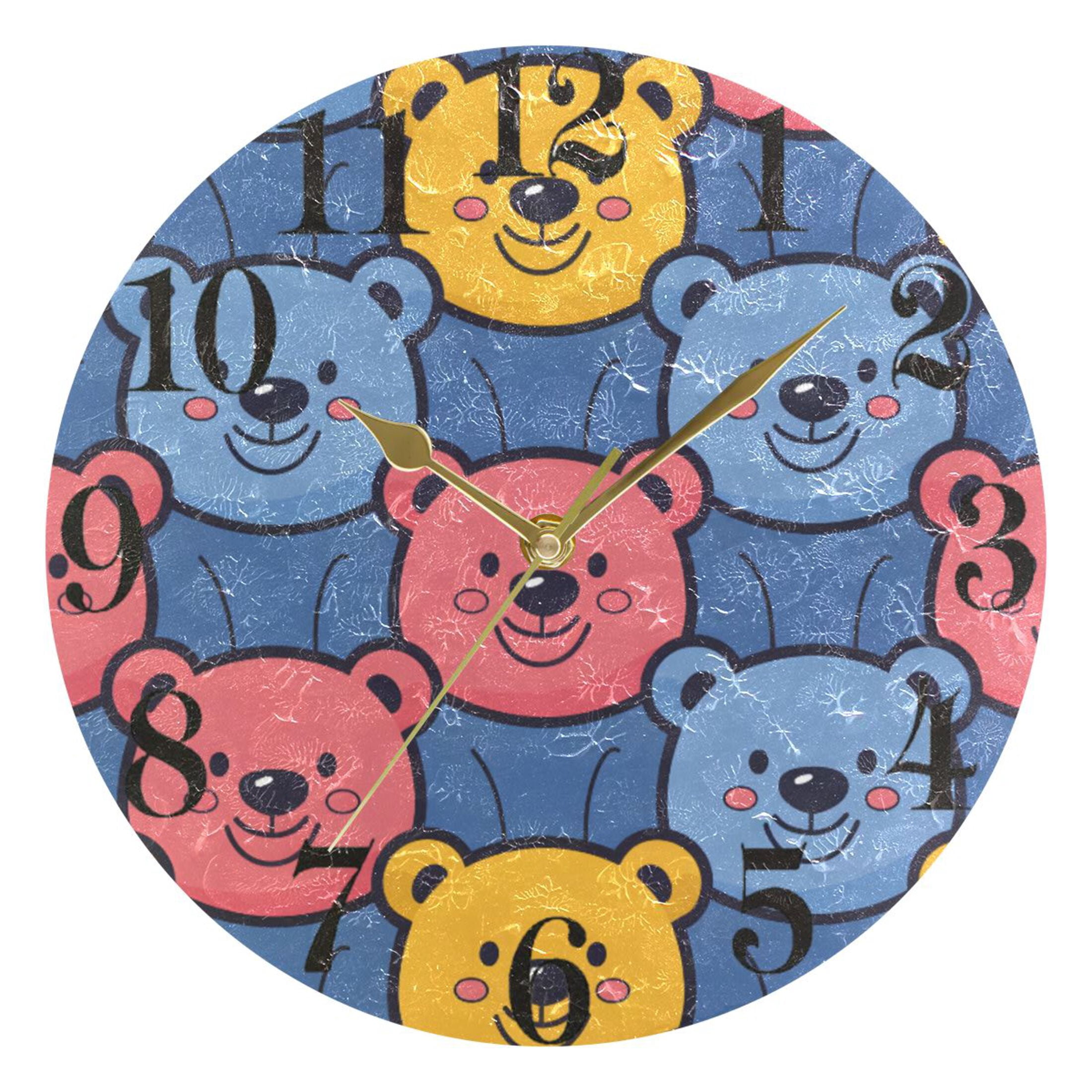 Red Yellow Blue Bears Face Wall Clock 9.8 inch Battery Operated Clocks ...