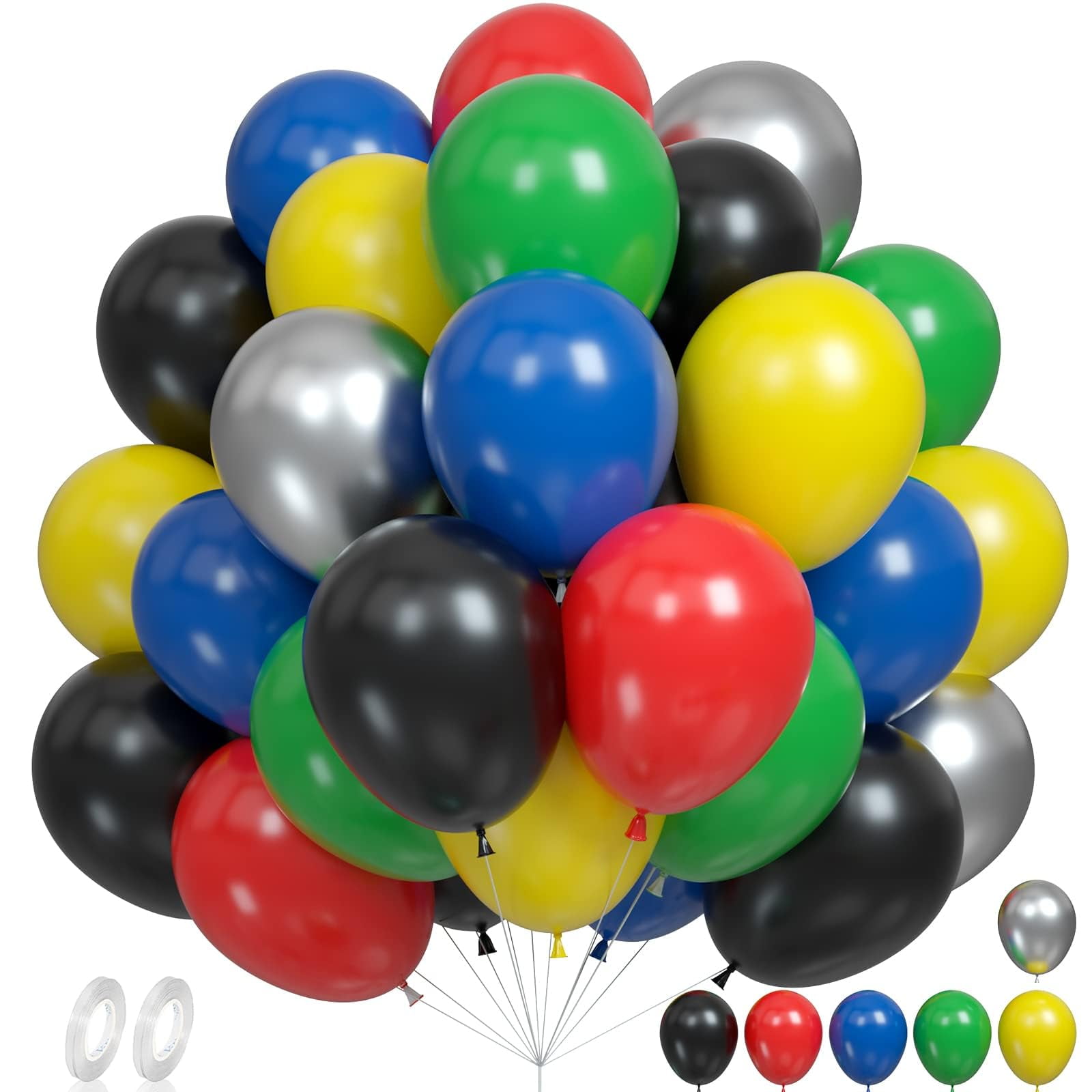 Red Yellow Blue Green KEF16 Balloons, 60PCS 12 Inch Red Yellow Blue Green Black Party Balloons ...