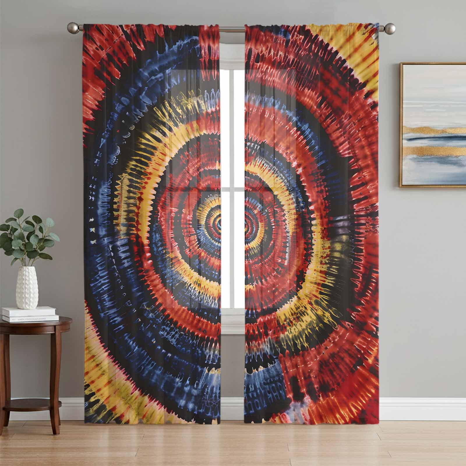 Red Yellow Blue Sheer Curtains 63 Inch Length 2 Panels Set, Ethnic ...