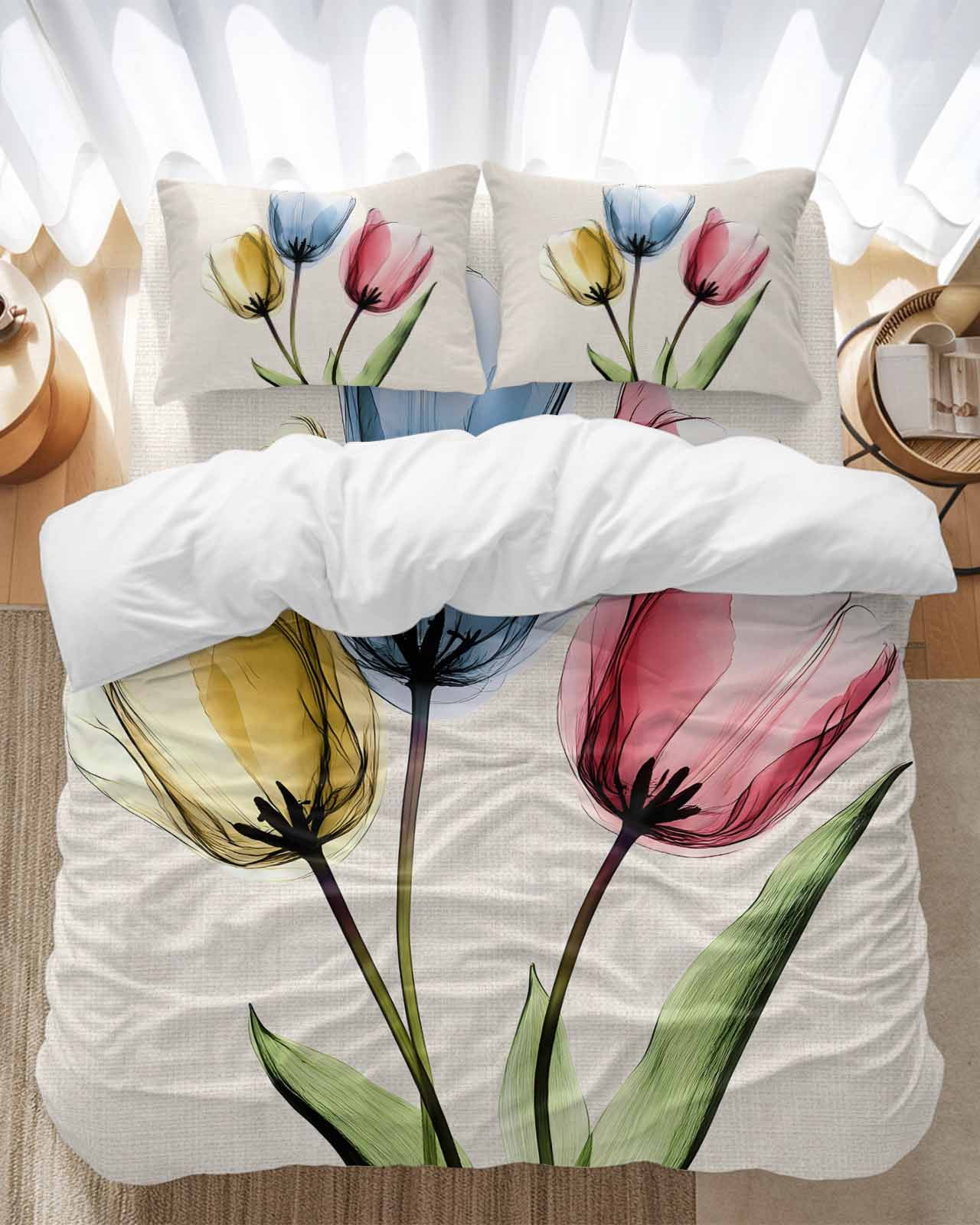 Red Yellow Blue Tulips Bedding Duvet Cover Set Full Size 4 Pieces ...