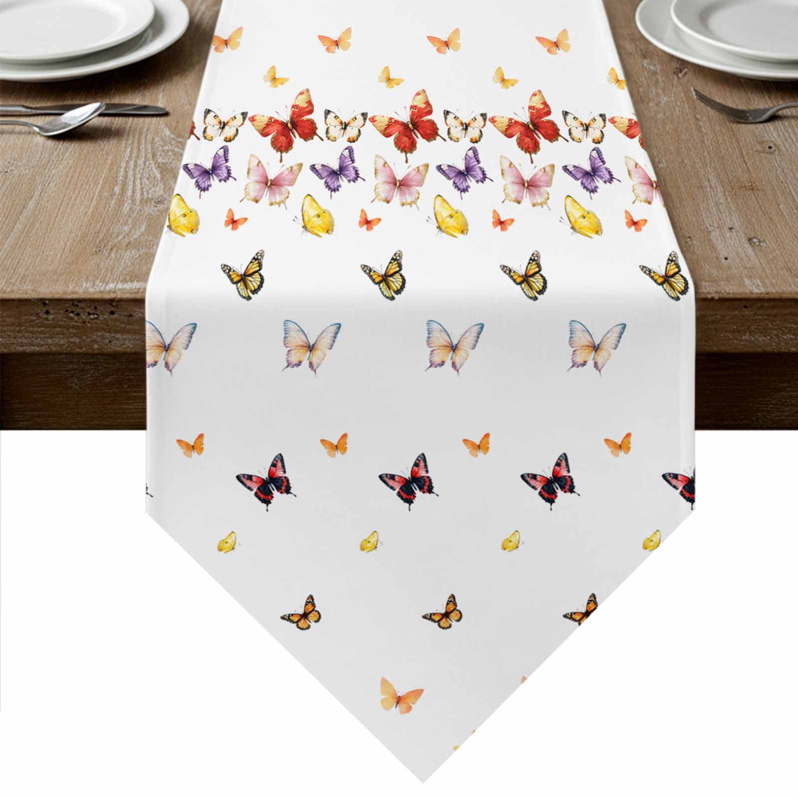 Red Yellow Butterfly Table Runner Linen Burlap Table Runner 90 Inches ...