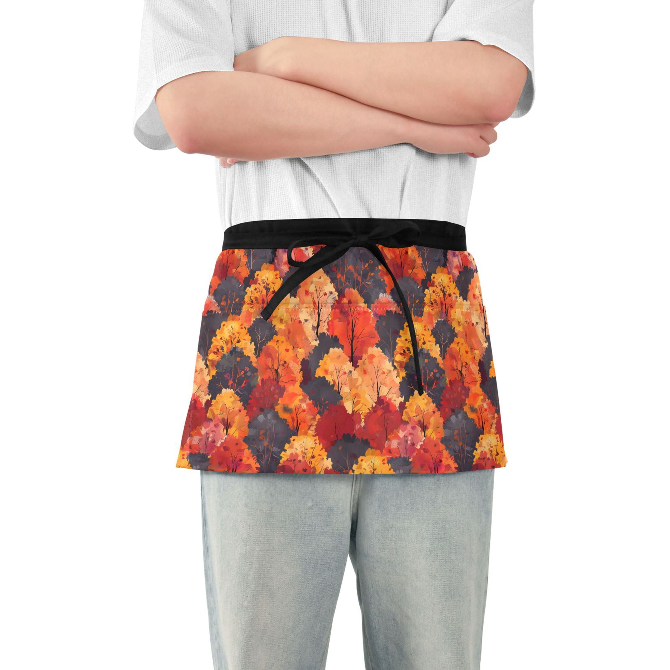 Red Yellow Darkslategray Trees Forest Server Apron with 3 Pockets ...