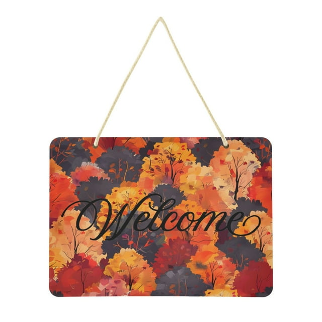 Red Yellow Darkslategray Trees Forest Welcome Sign Front Door PVC 14x10 ...