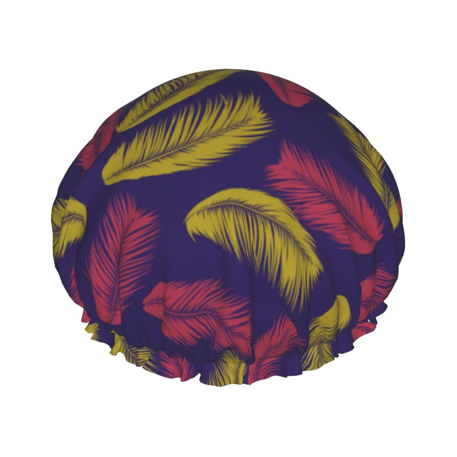 Red Yellow Feather Shower Cap, Reusable Bath Hair Hat for all Hair ...