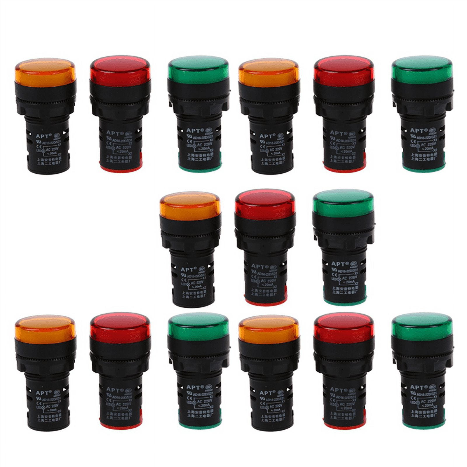 Red, Yellow-Green Light Lamp 22 mm LED Pilot Display Panel AC 220 V 15 ...