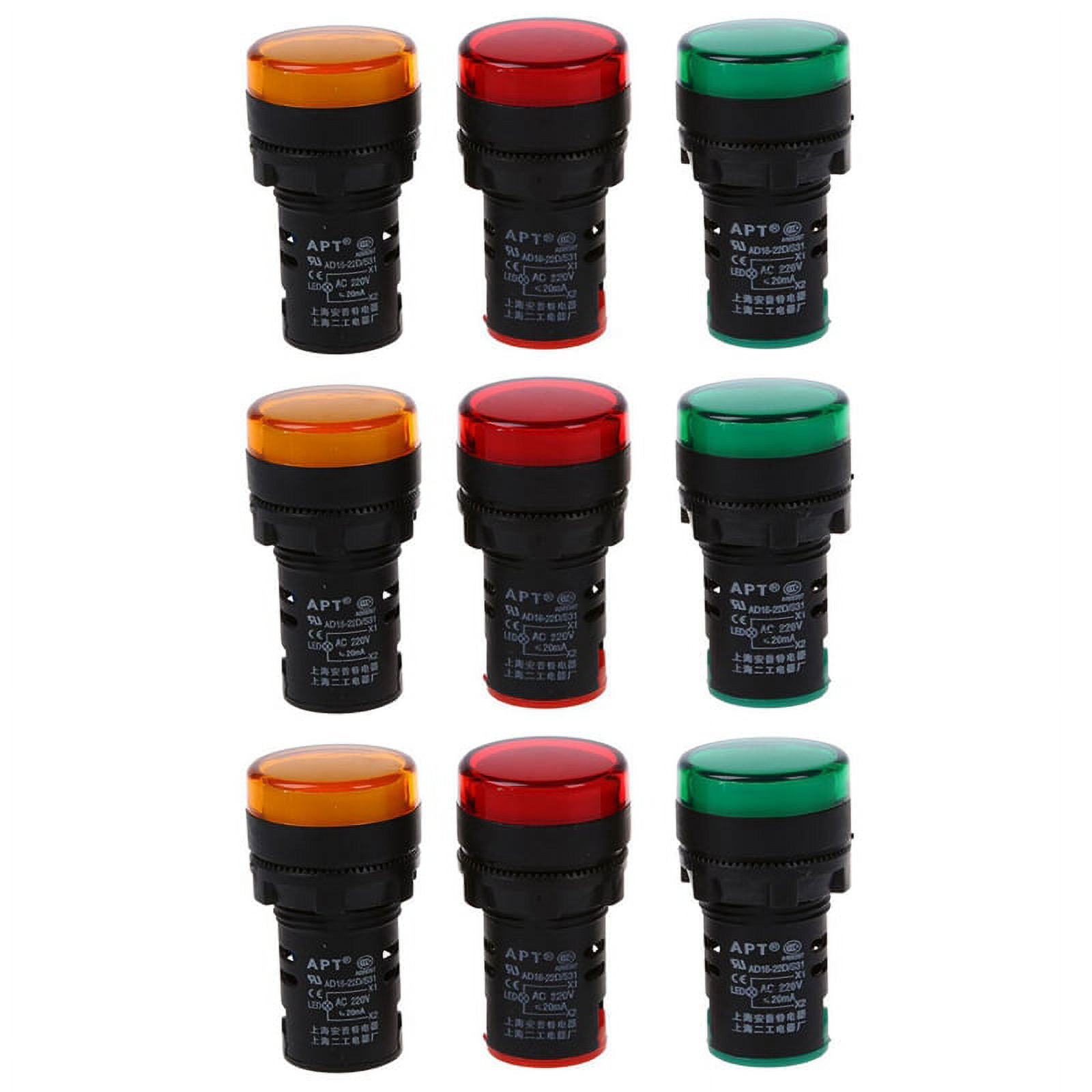 Red, Yellow-Green Light Lamp 22 mm LED Pilot Display Panel AC 220 V 9 ...