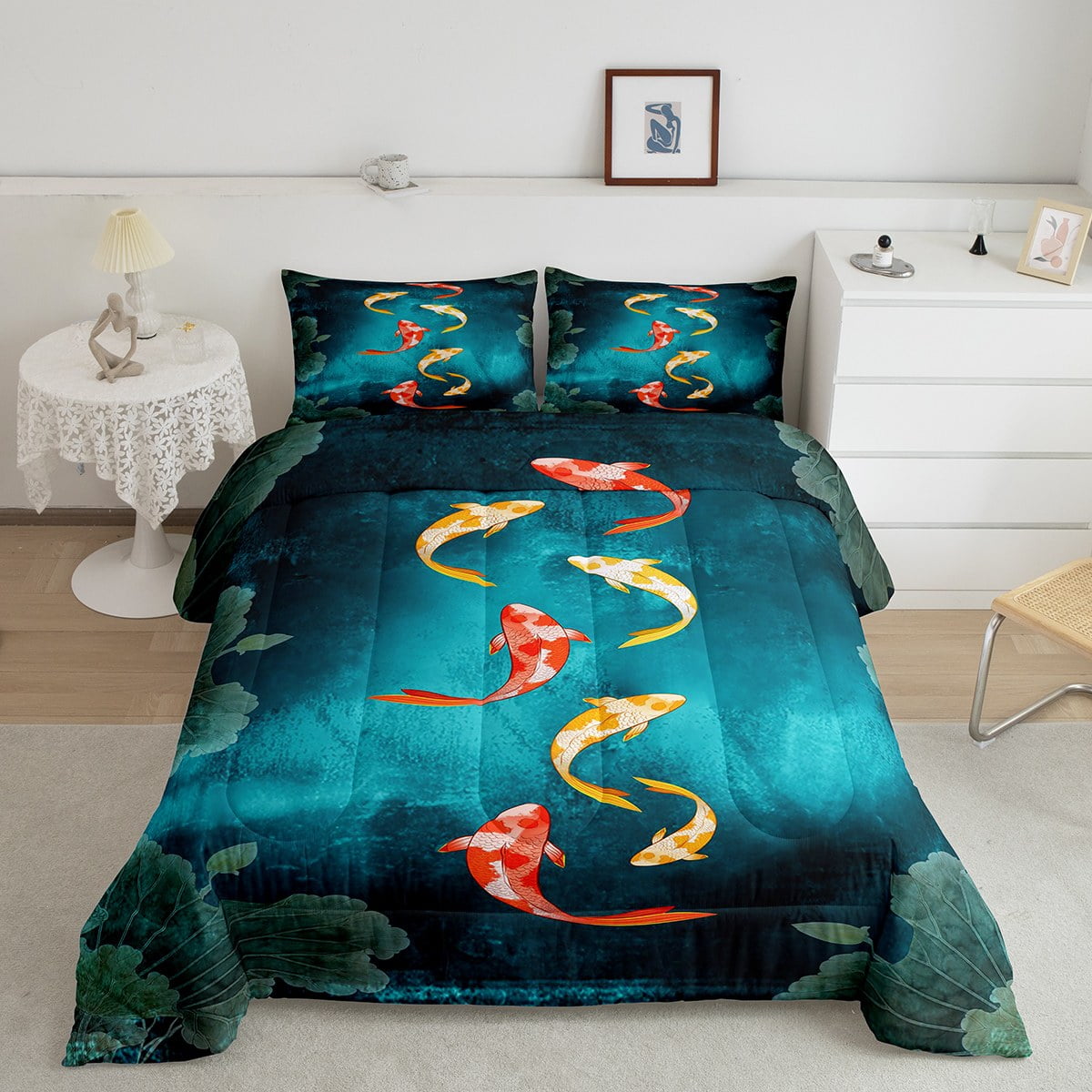 Red Yellow Koi Fish Bedding Set Full Oriental Japanese Comforter Set ...