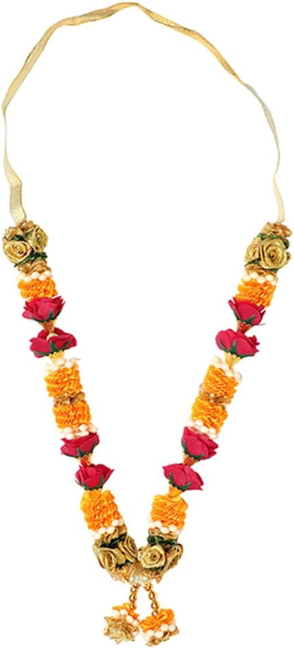 Red & Yellow Large Artificial Flowers Ribbon Garland Haar Mala for Idol ...