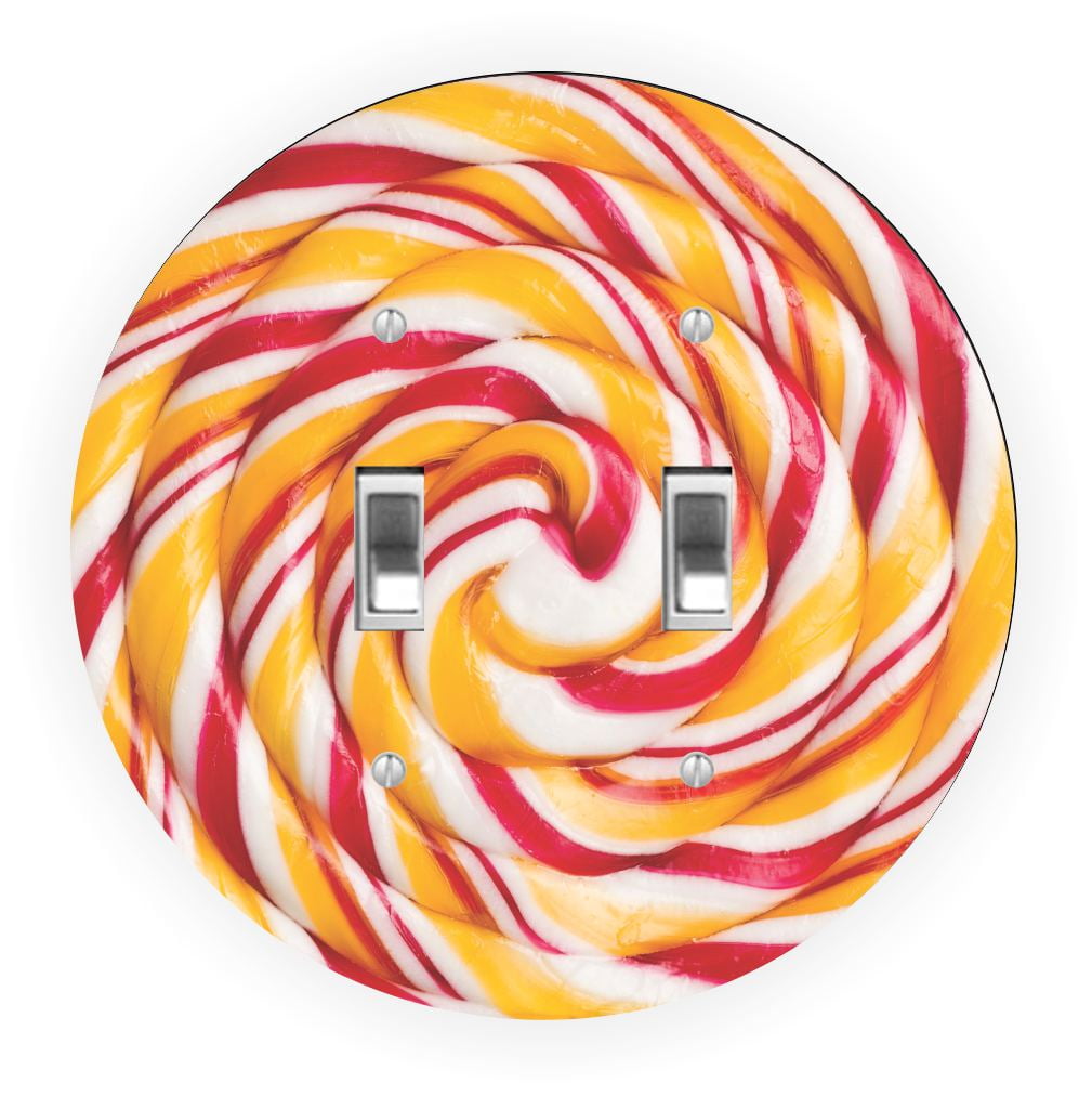 Red Yellow Lolly Design - Round Light Switch Plate Cover - Double ...